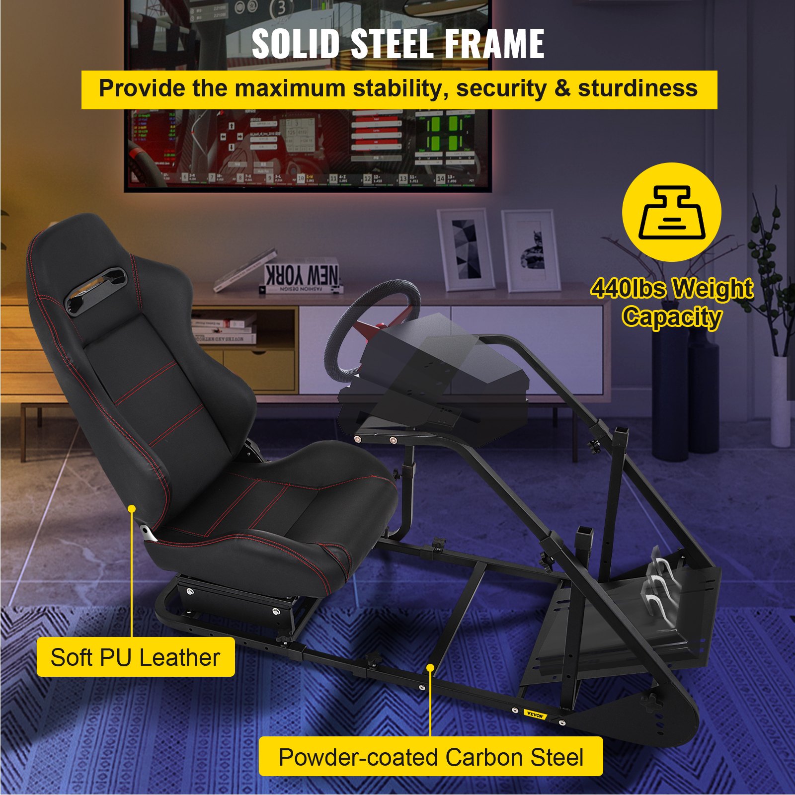 Rs6 Racing Simulator Cockpit Gaming Chair W/ Stand Stretchable Height ...