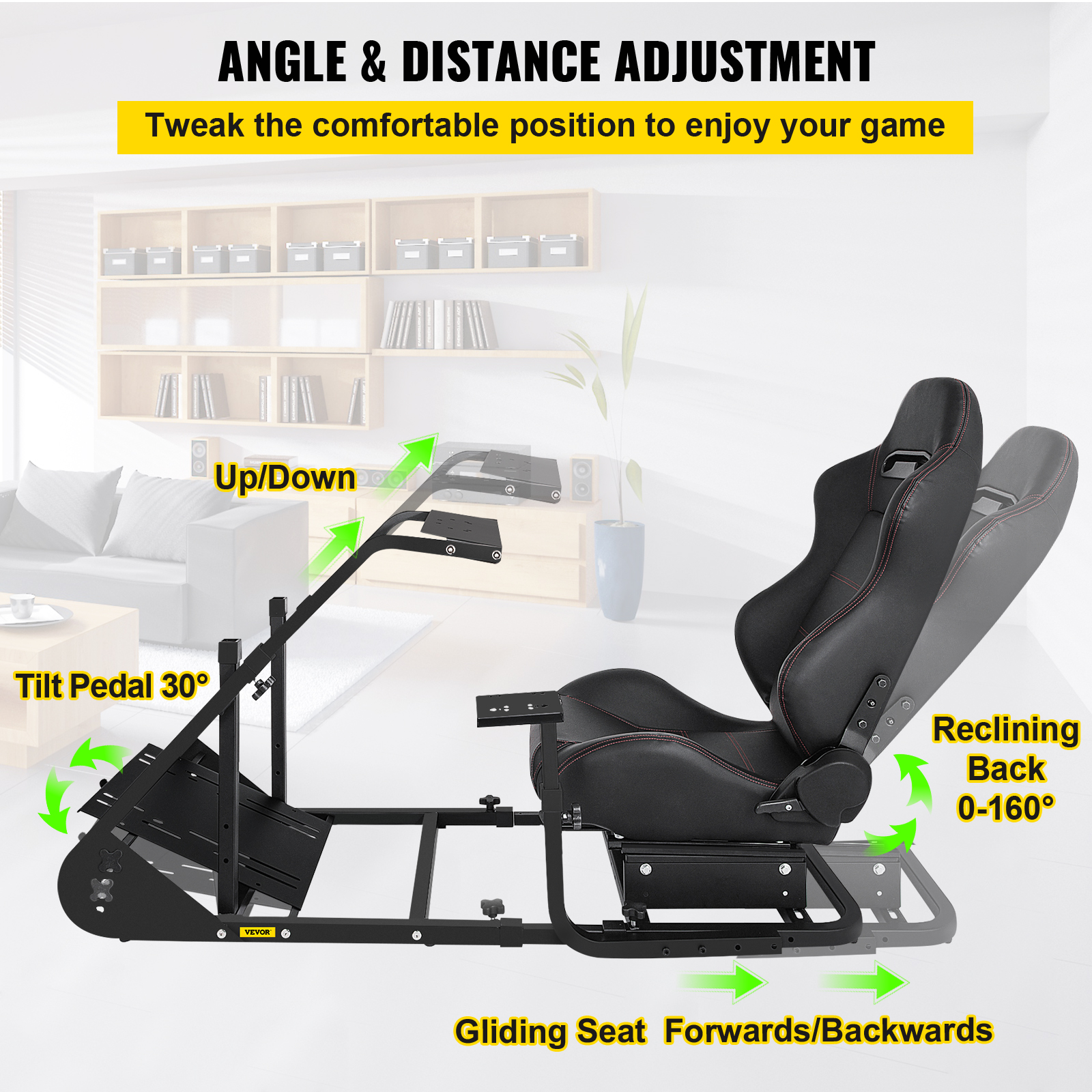 Rs6 Racing Simulator Cockpit Gaming Chair W/ Stand Stretchable Height ...
