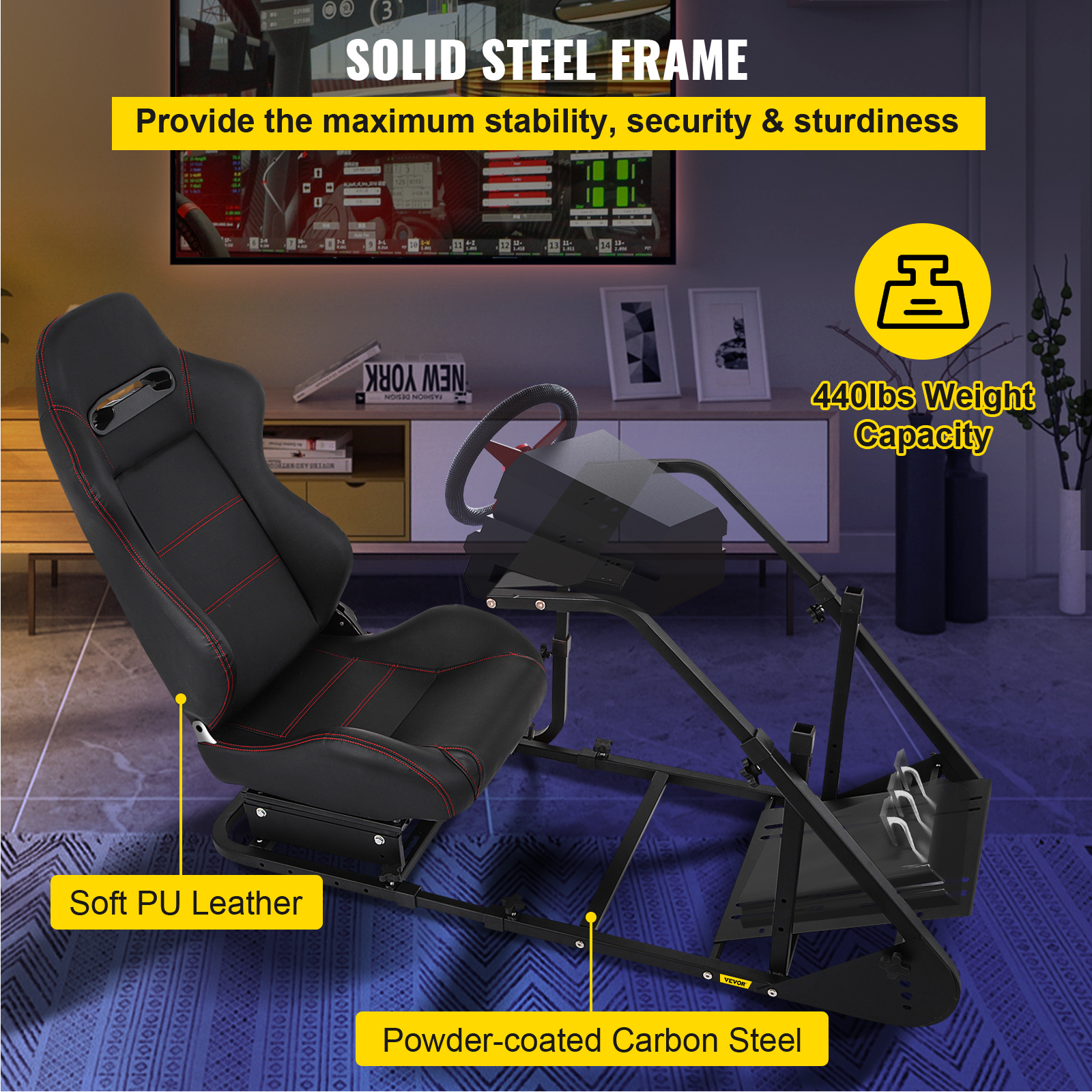 Rs6 Racing Simulator Cockpit Gaming Chair W/ Stand Stretchable Height ...