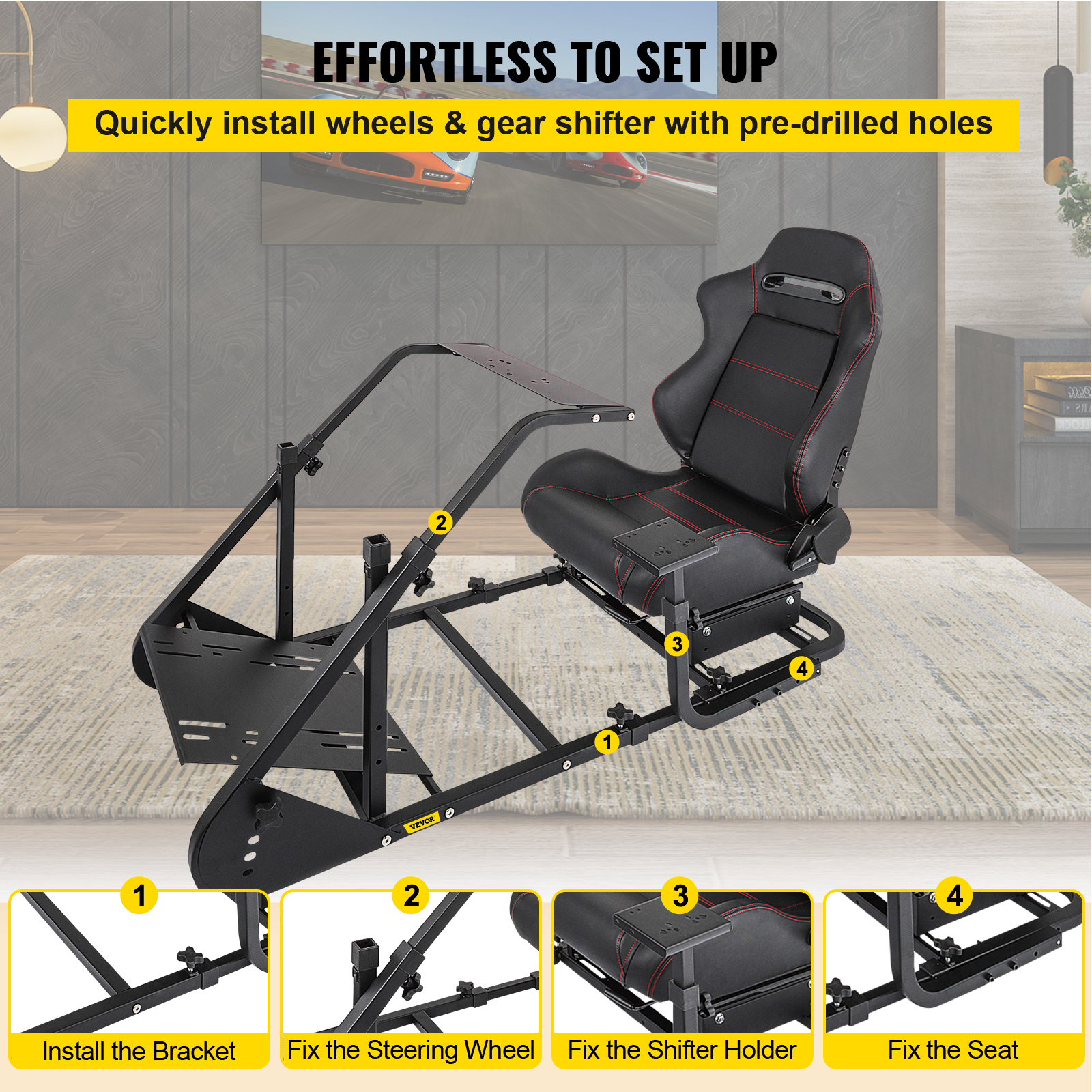 Rs6 Racing Simulator Cockpit Gaming Chair W/ Stand Stretchable Height ...