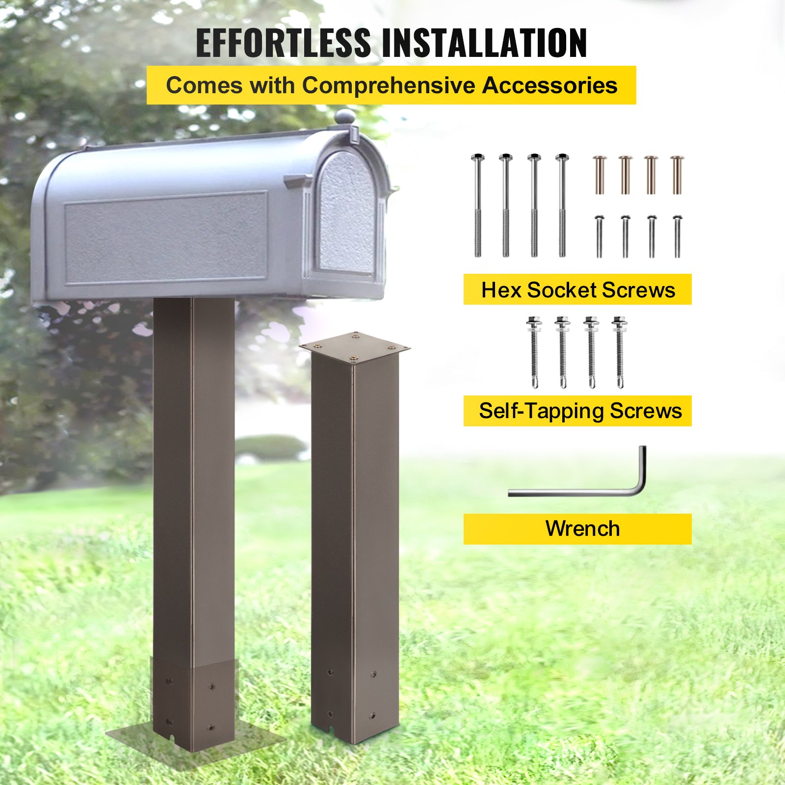 VEVOR Mailbox Post, 27" High Mailbox Stand, Bronze Powder-Coated Mail ...