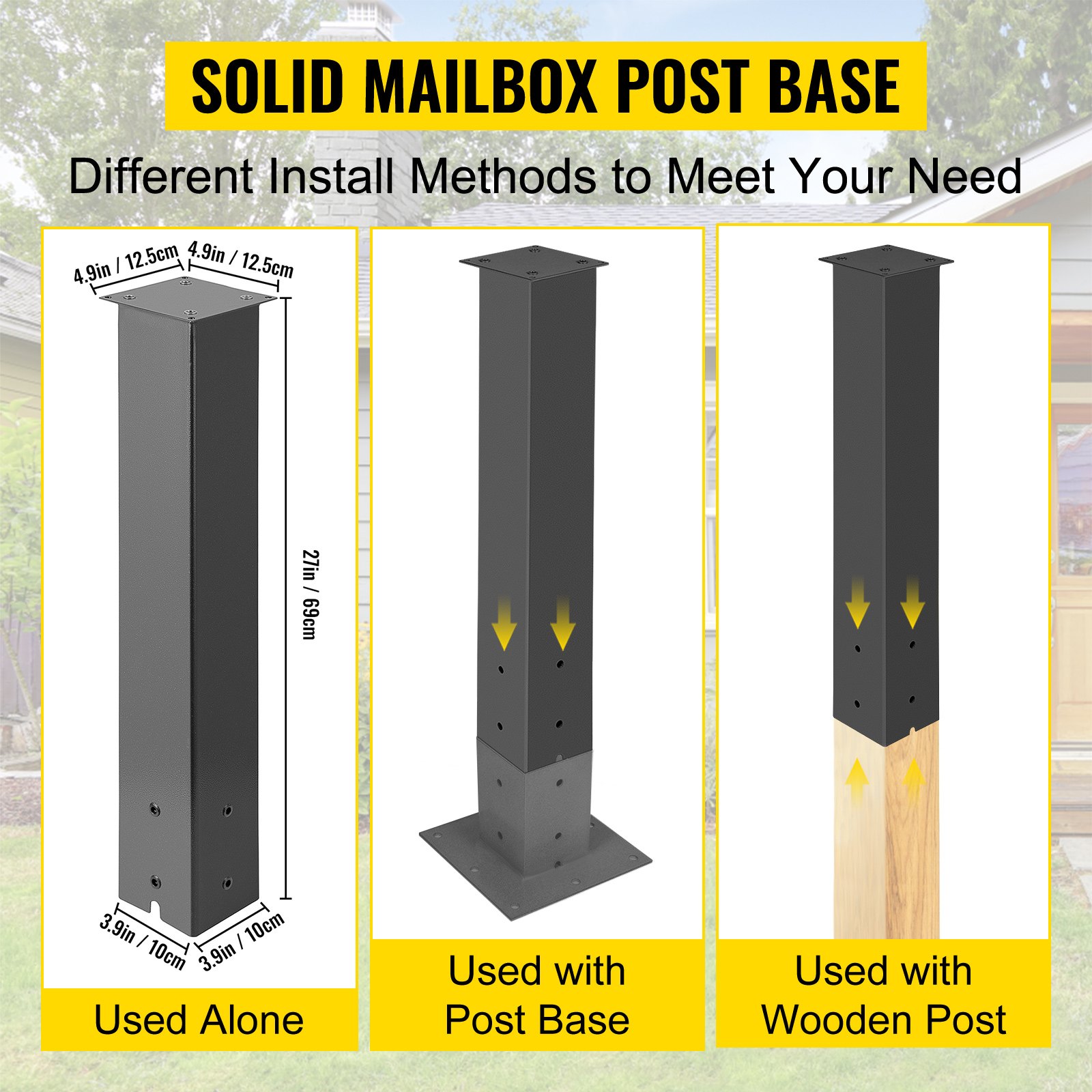 VEVOR Mailbox Post, 27" High Mailbox Stand, Black Powder-Coated Mail ...