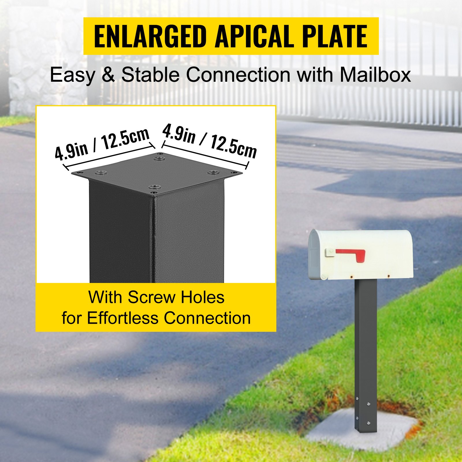 VEVOR Mailbox Post, 27" High Mailbox Stand, Black Powder-Coated Mail ...