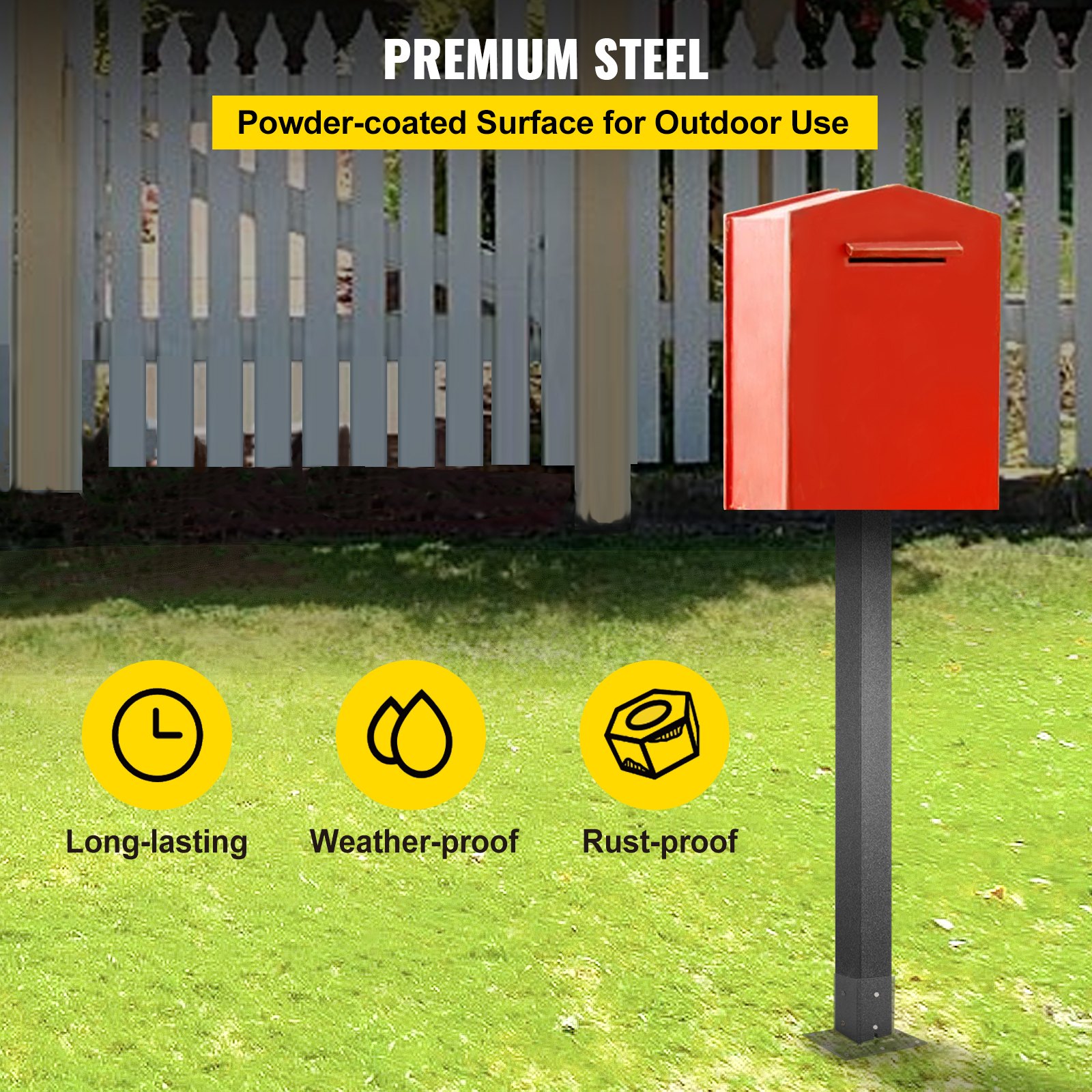 VEVOR Mailbox Post, 43" High Mailbox Stand, Black Powder-Coated Mail ...