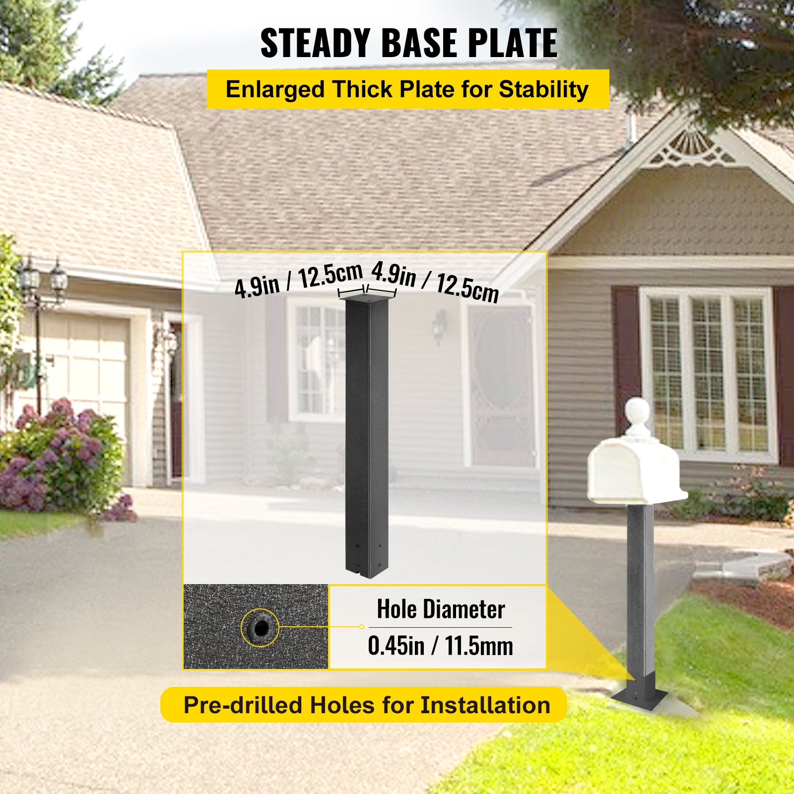 VEVOR Mailbox Post, 43" High Mailbox Stand, Black Powder-Coated Mail ...