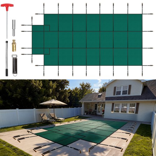 Rectangular Safety Pool Cover 16X32 FT Green Step Section 4X8 FT Winter ...
