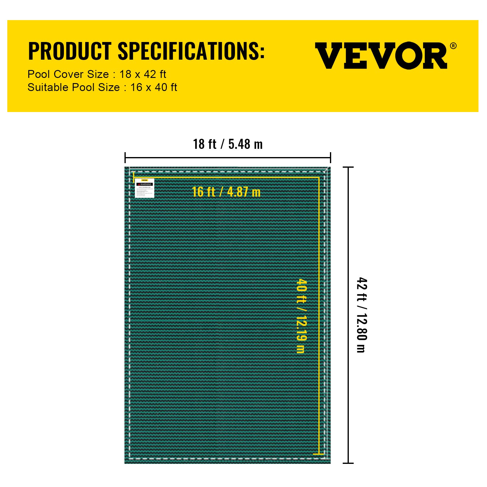VEVOR Pool Safety Cover Inground Pool Cover 18x42ft, Rectangle Safety ...