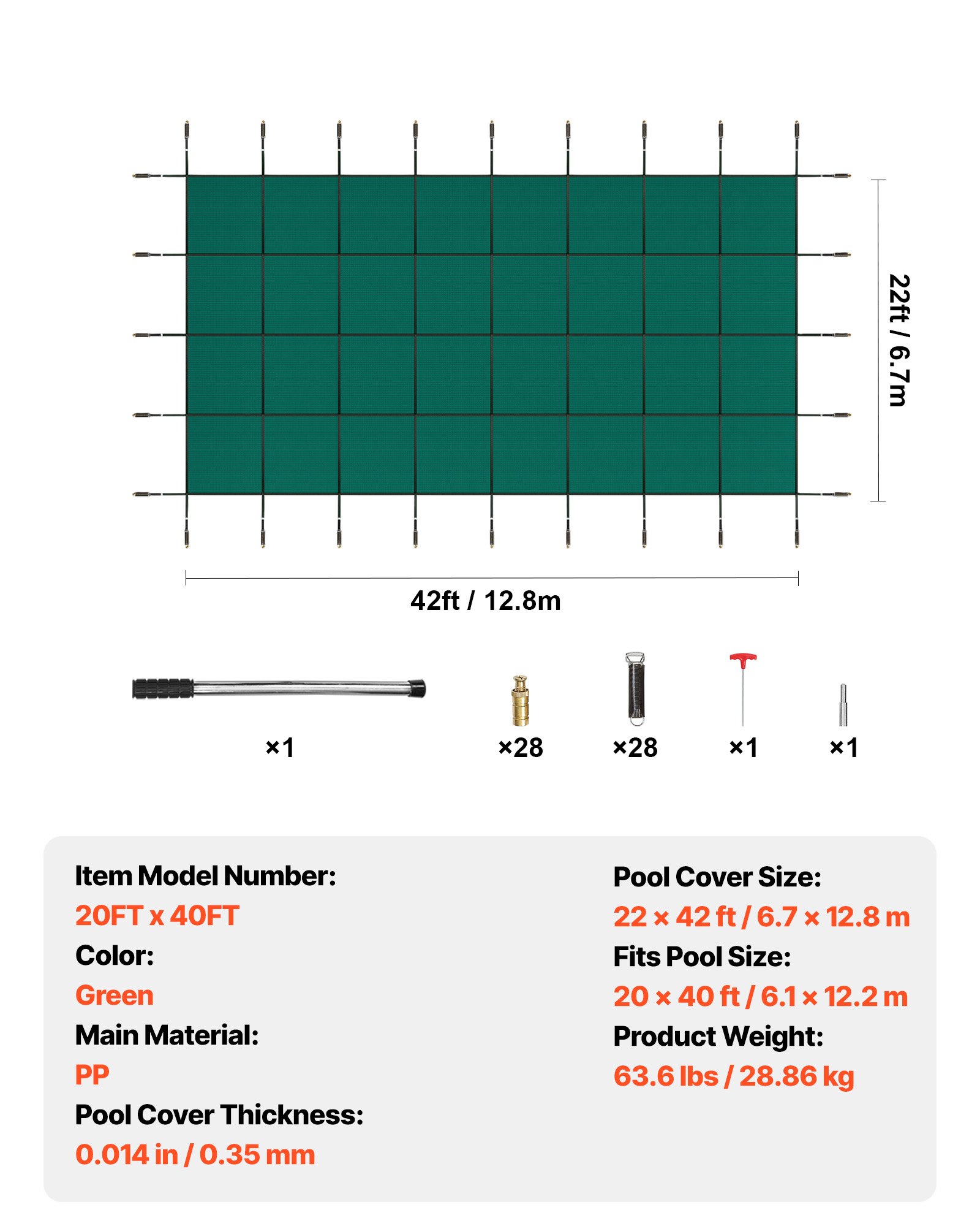 VEVOR Rectangular Safety Mesh Swimming Pool Cover 20X40 FT Green Winter ...