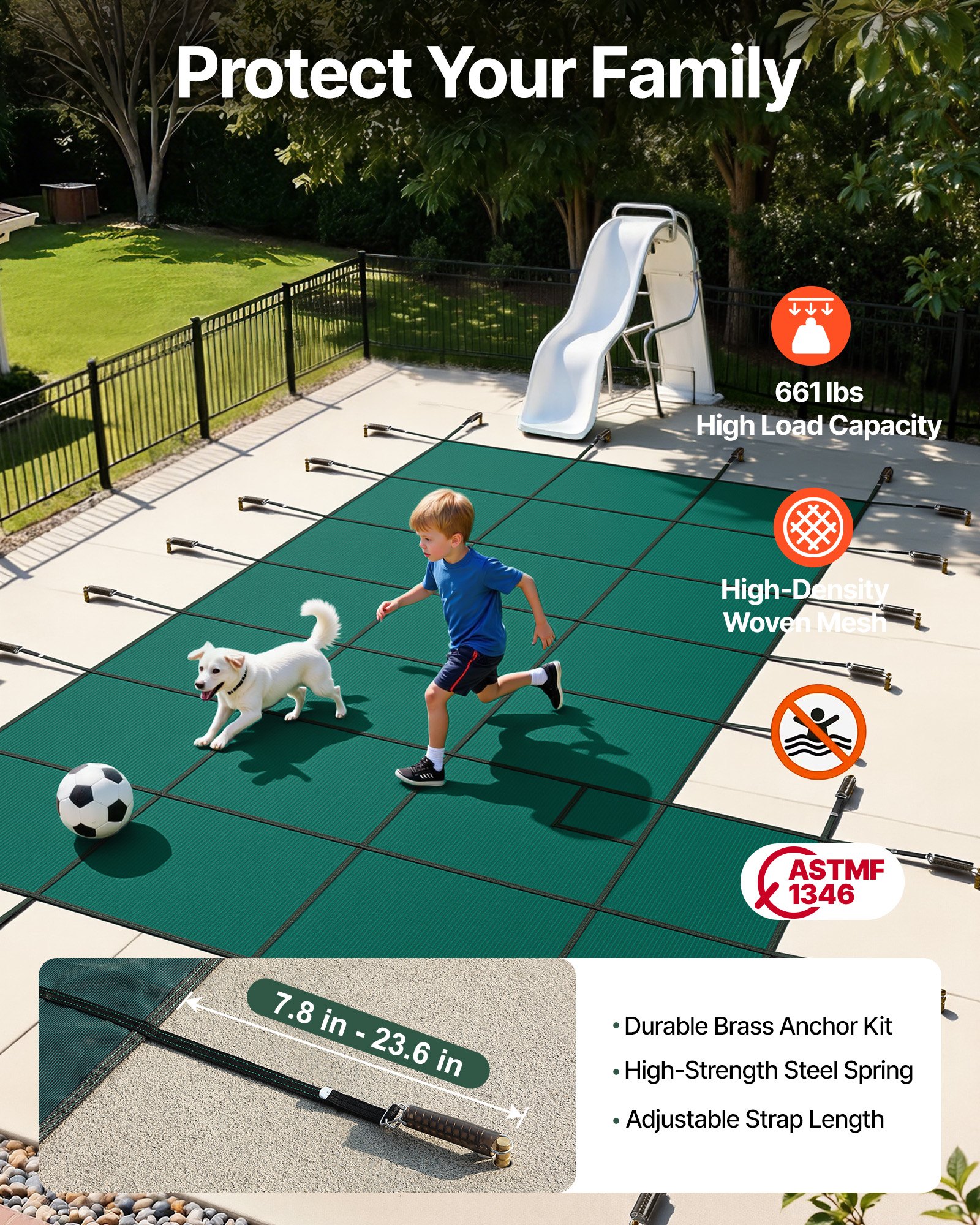 VEVOR Inground Pool Safety Cover, 18 ft x 34 ft Rectangular Winter Pool ...