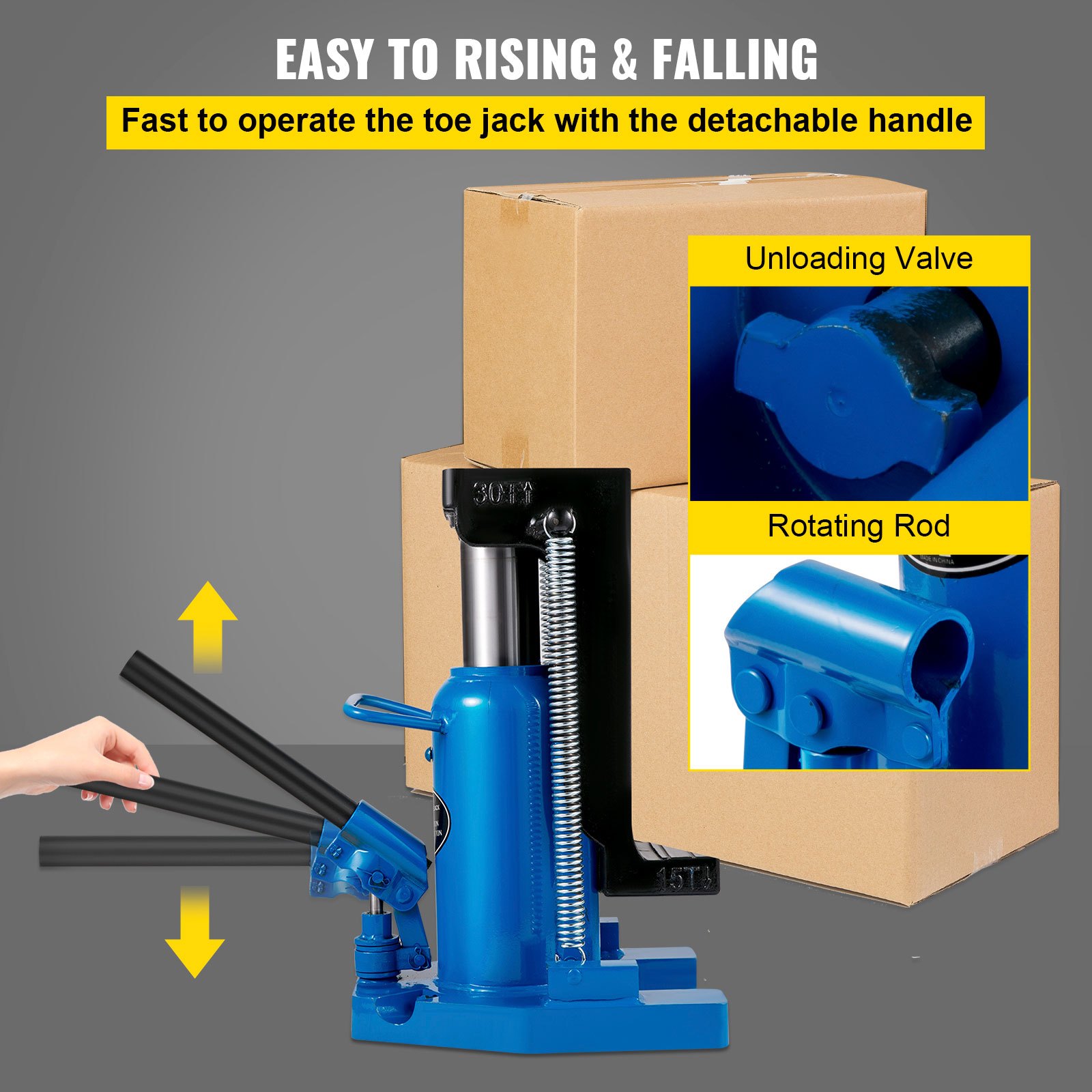 VEVOR Hydraulic Toe Jack, 15 Ton On Toe Toe Jack Lift, 30 Ton On Top ...