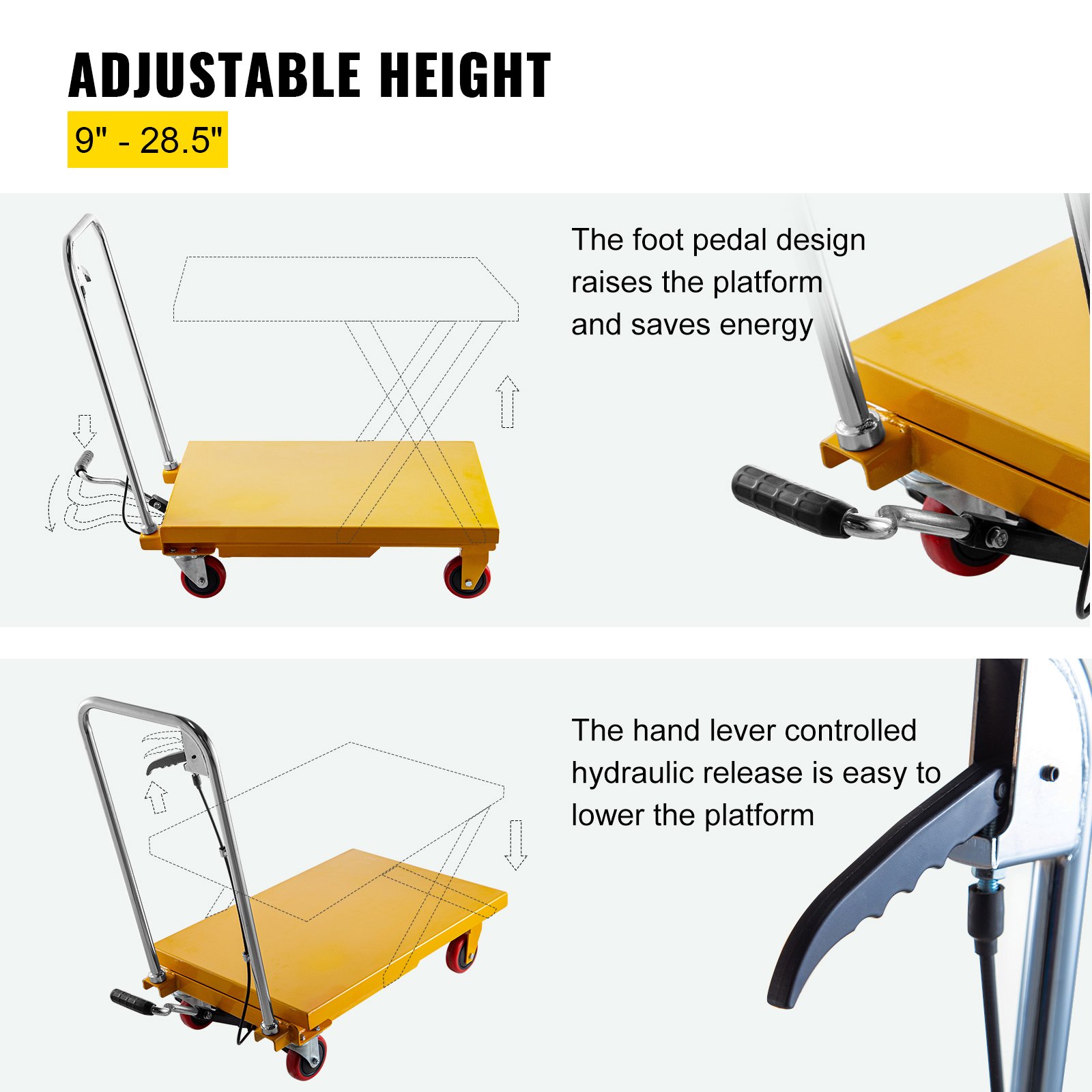 VEVOR Hydraulic Lift Table Cart, 660lbs Capacity Hydraulic Scissor Cart ...