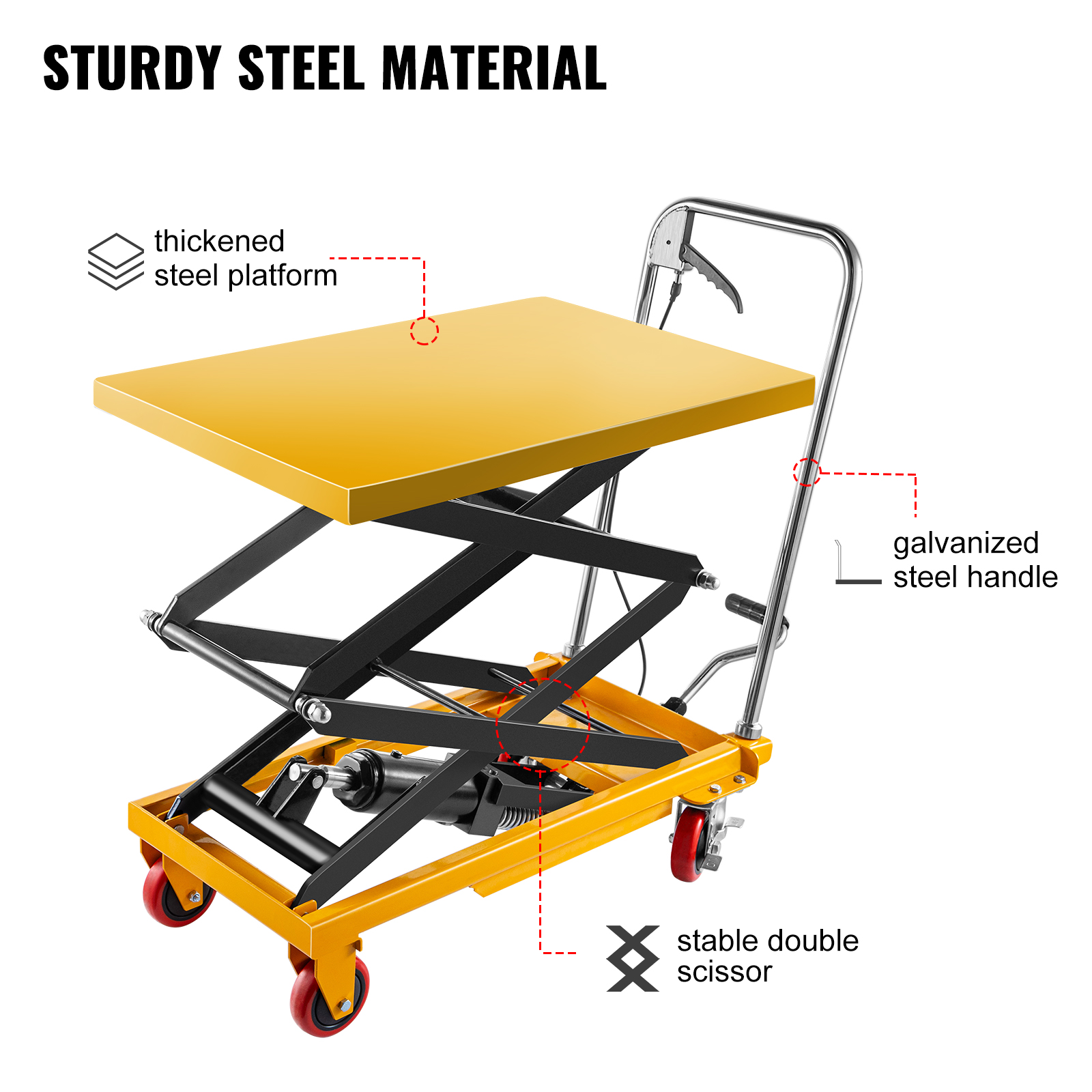 VEVOR Hydraulic Lift Table Cart, 770lbs Capacity Hydraulic Scissor Cart ...