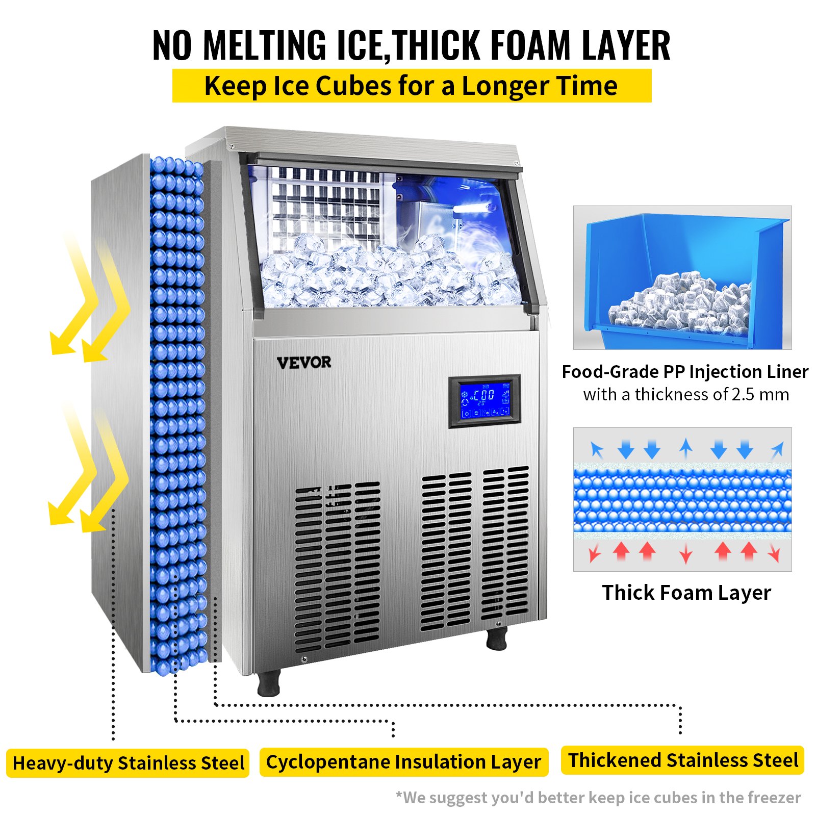 VEVOR 110V Commercial ice Maker Machine 90-100LBS/24H Stainless Steel ...
