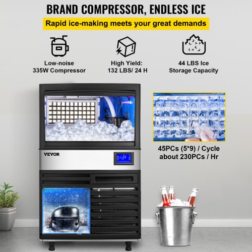VEVOR 110V Commercial ice Maker Machine 132LBS/24H with 44LBS Bin and ...
