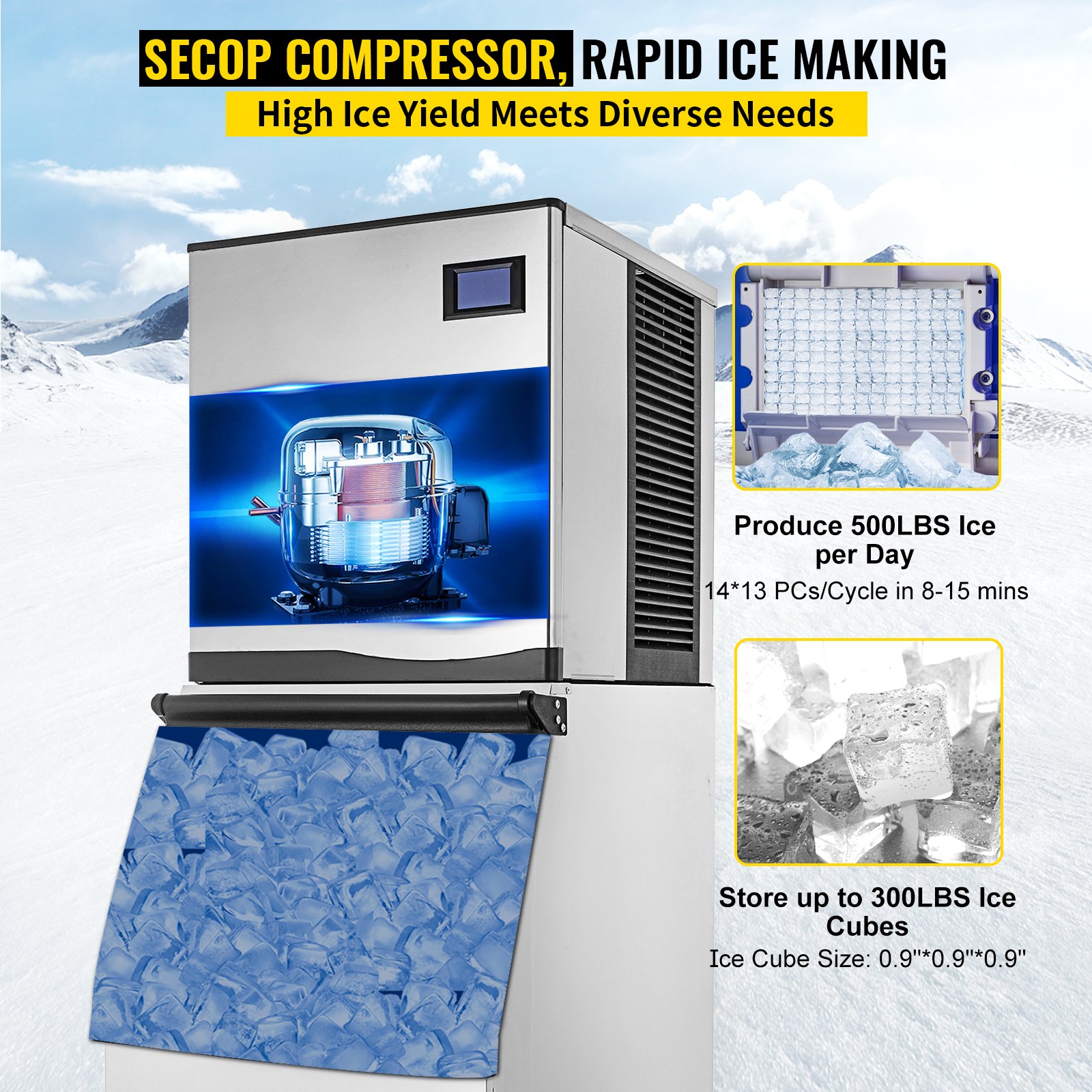 Ice Maker Ice Machine 500 LBS/24H Ice Maker Machine 950W Commercial Ice ...