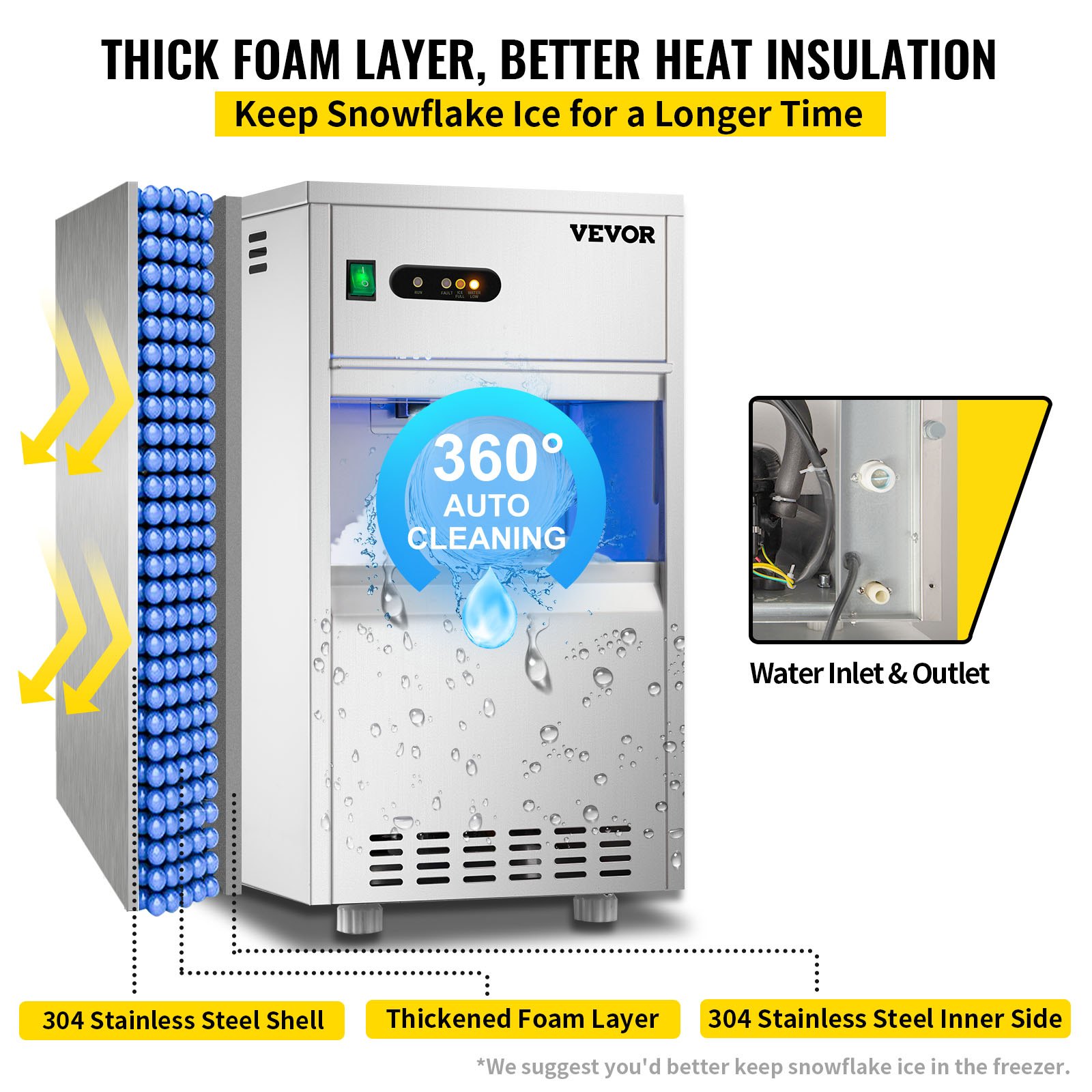 VEVOR Commercial Snowflake Ice Maker, 55LBS/24H ETL Approved Food Grade ...