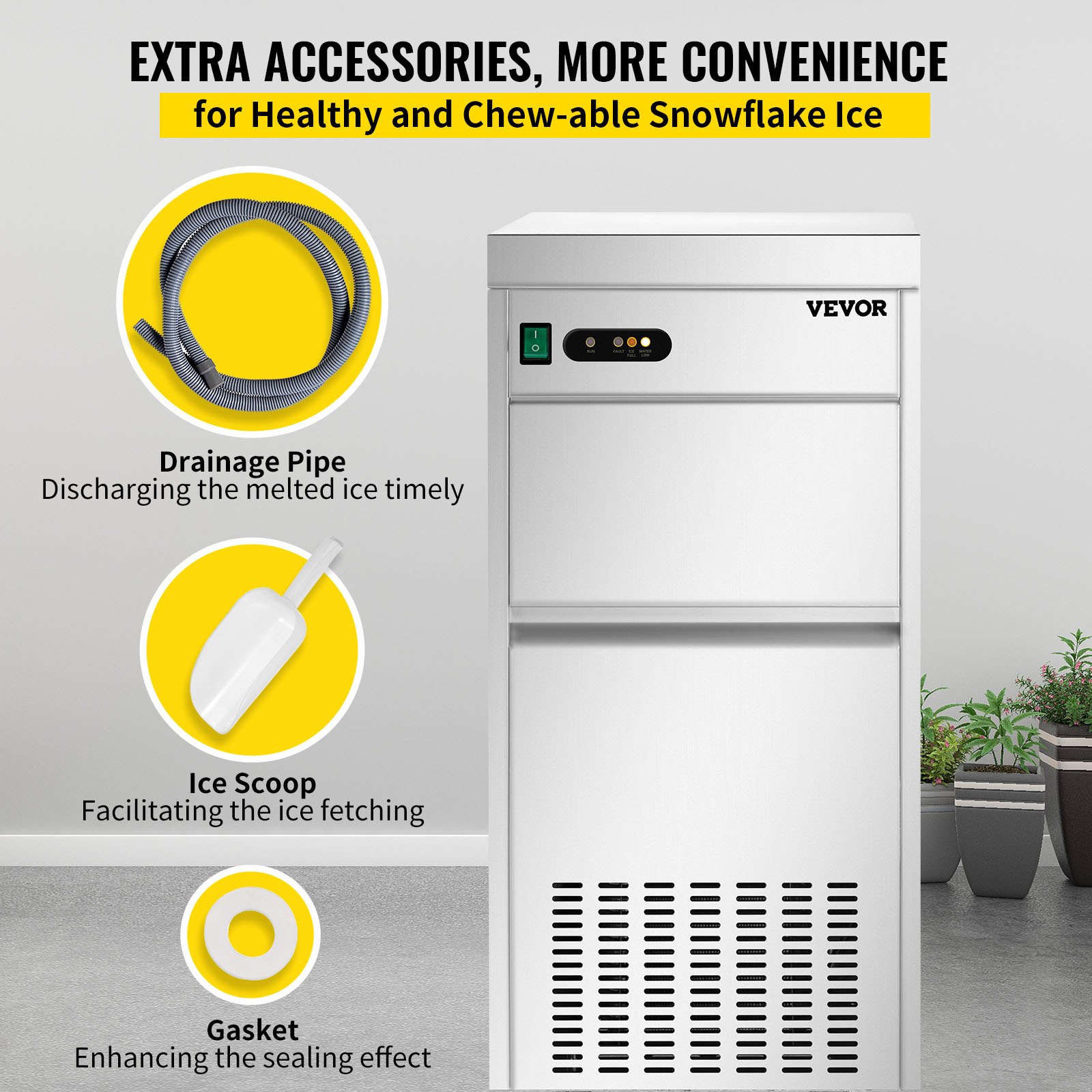 VEVOR 110V Commercial Freeatanding Snowflake Ice Maker 132LBS/24H, ETL ...