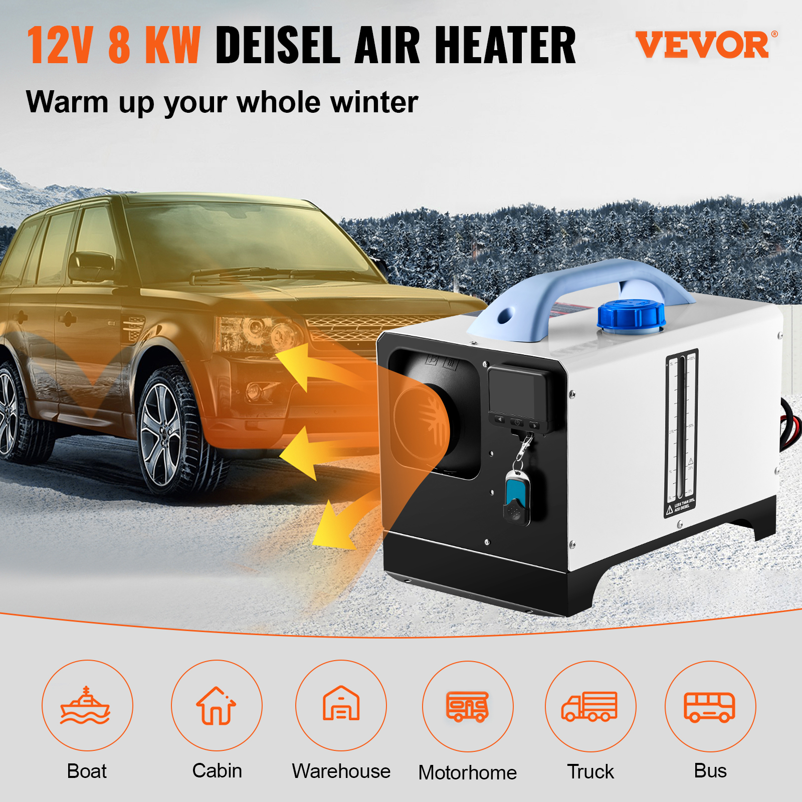 VEVOR Diesel Air Heater Parking Heater 12V 8KW with LCD Monitor Remote ...