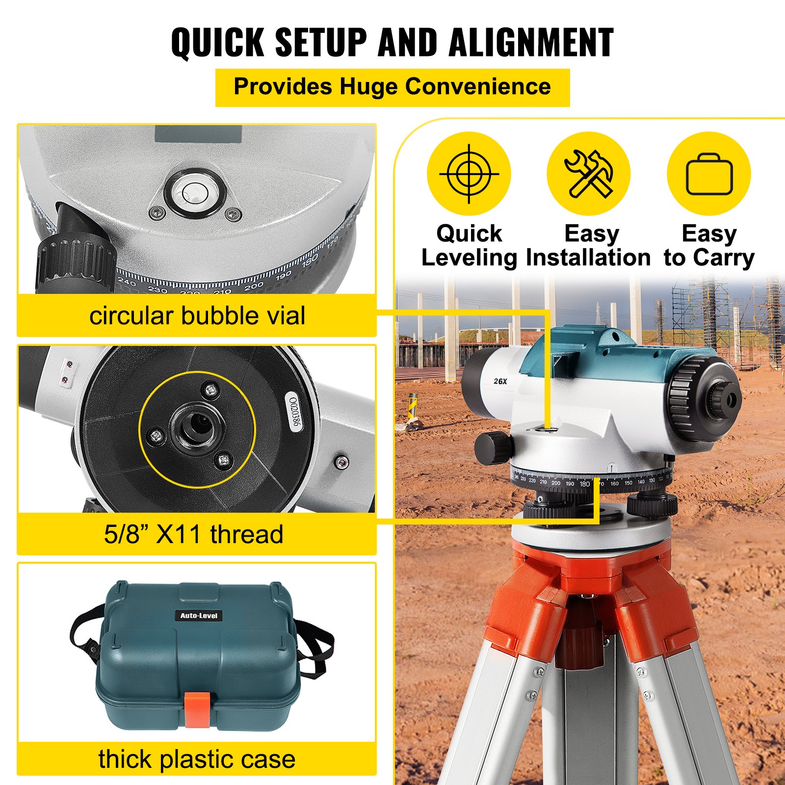 VEVOR Automatic Optical Level 26X Optical Auto Level Kit High Precision ...