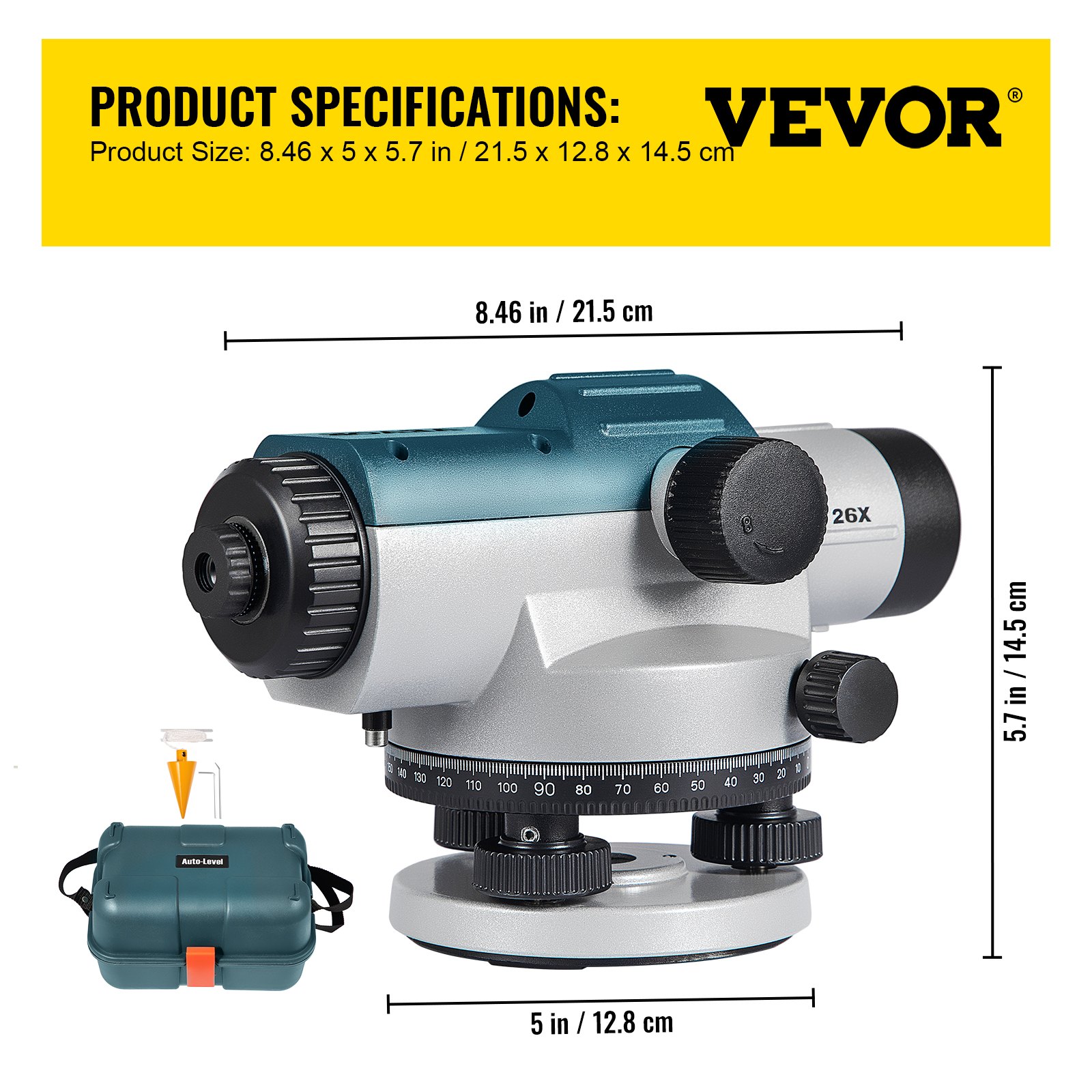 VEVOR Automatic Optical Level 26X Optical Auto Level Kit High Precision Height/Distance/Angle ...