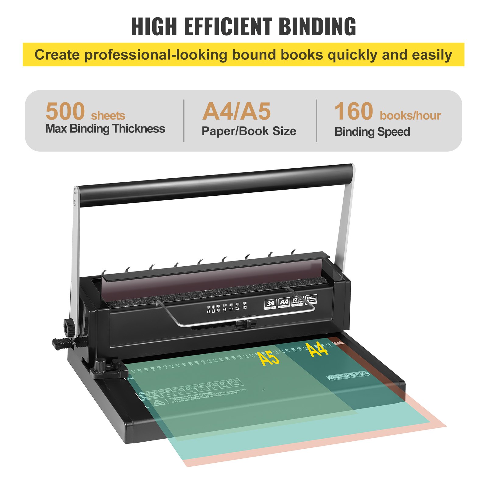VEVOR Manual Wire Binder Machine A4, Wire Binding Machine 120 Sheet ...