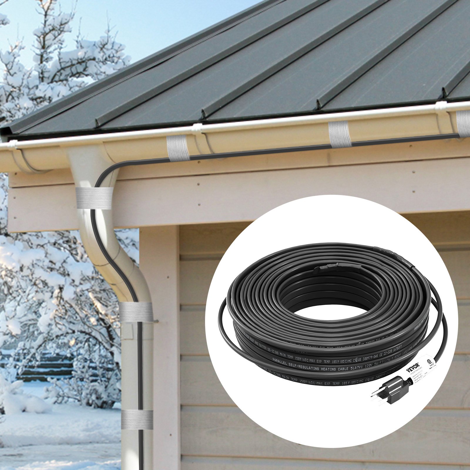 VEVOR Self-Regulating Pipe Heating Cable, 120-feet 5W/ft Heat Tape for ...