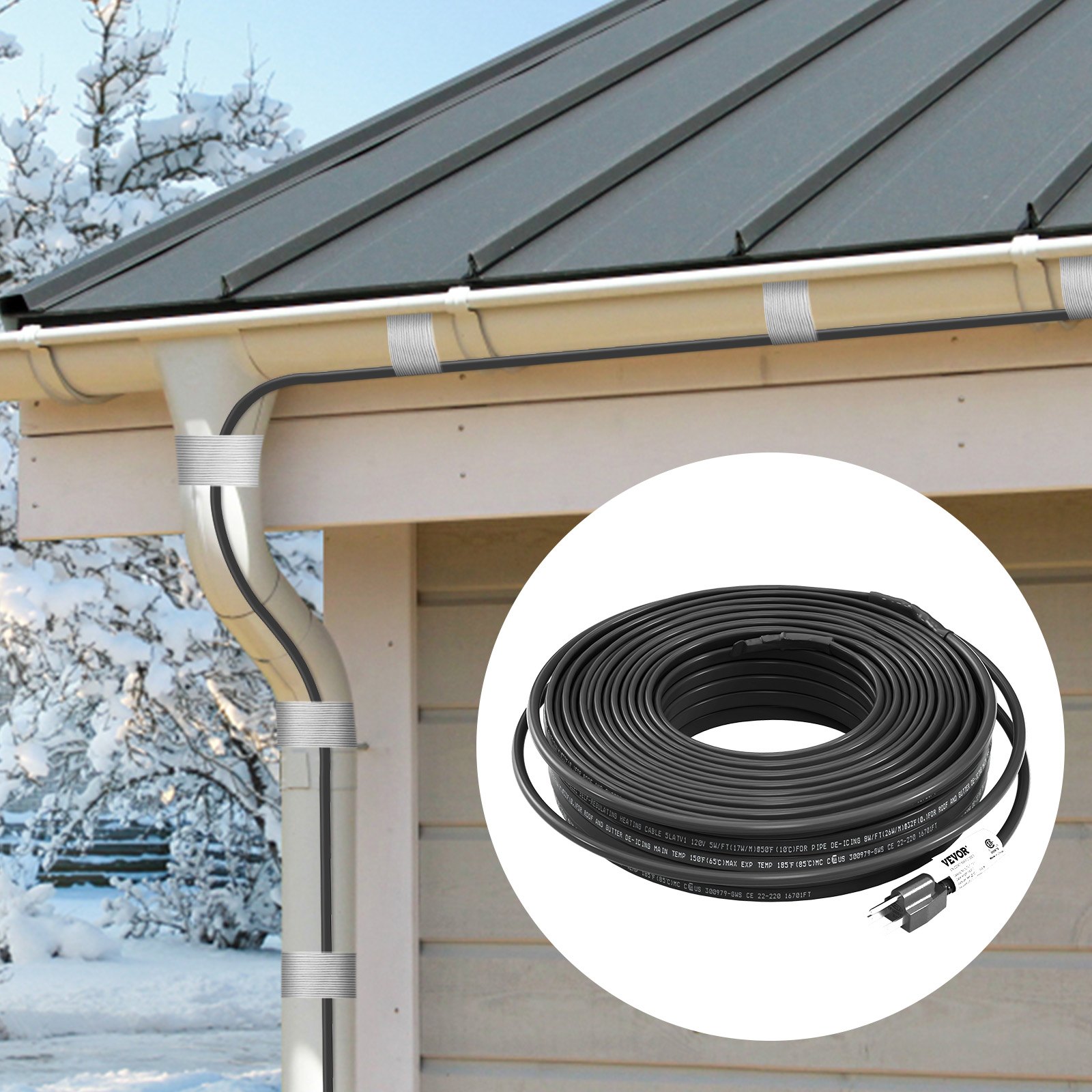 VEVOR Self-Regulating Pipe Heating Cable, 140-feet 5W/ft Heat Tape for ...