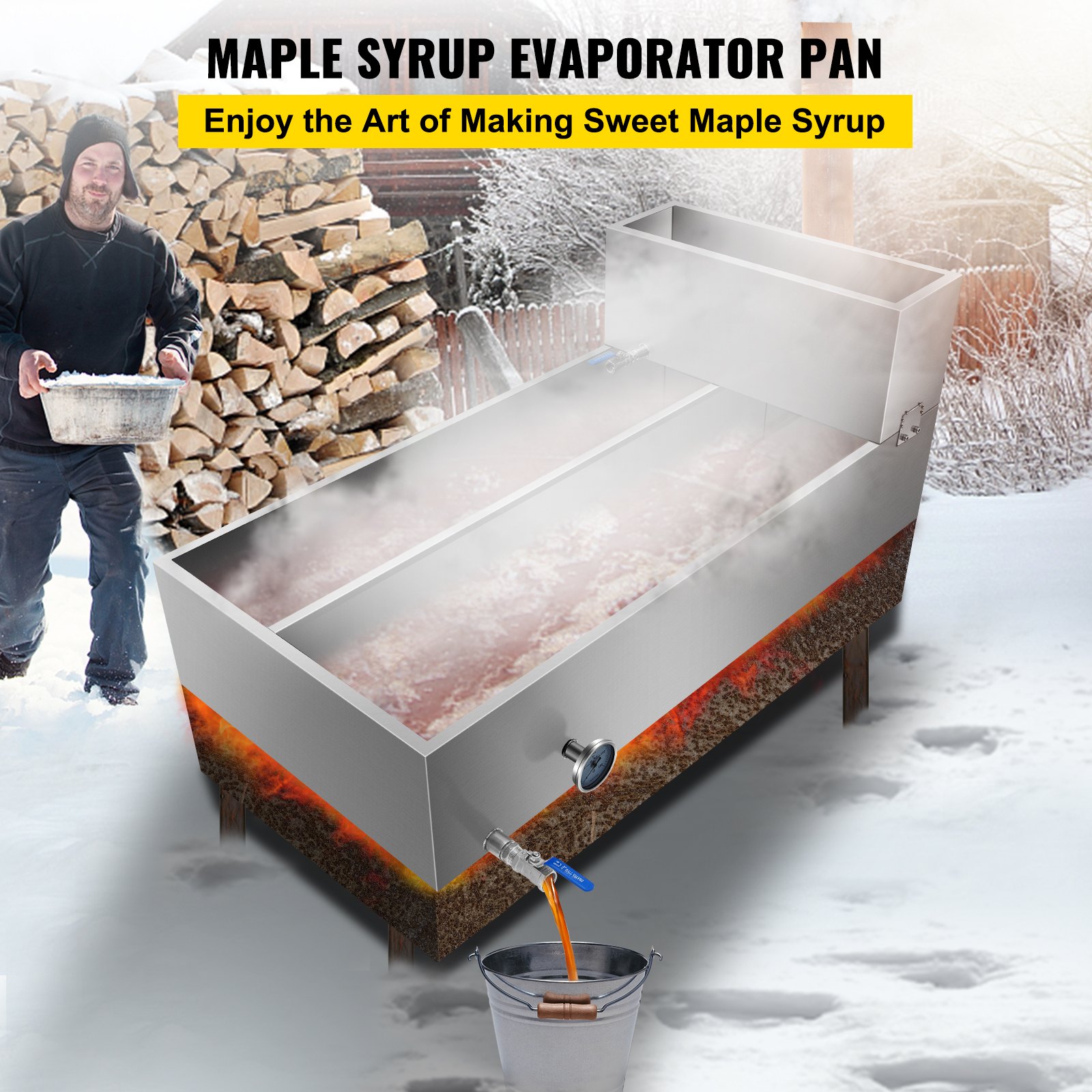 2'x4' Flow Divided Maple Syrup Pan w/Valves, Therm, Preheater | VEVOR US