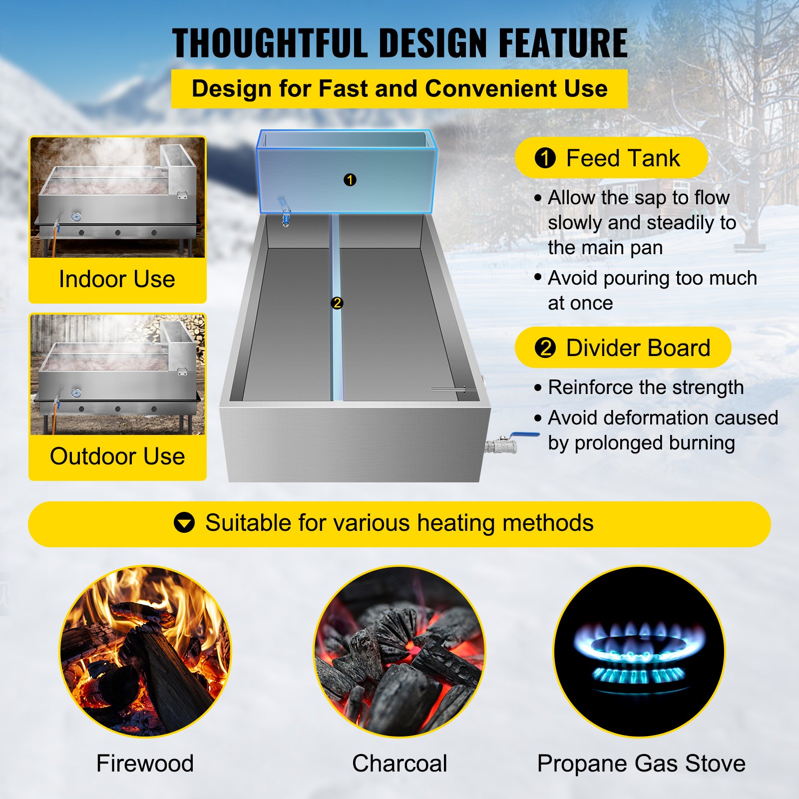 2'x4' Flow Divided Maple Syrup Pan w/Valves, Therm, Preheater | VEVOR US