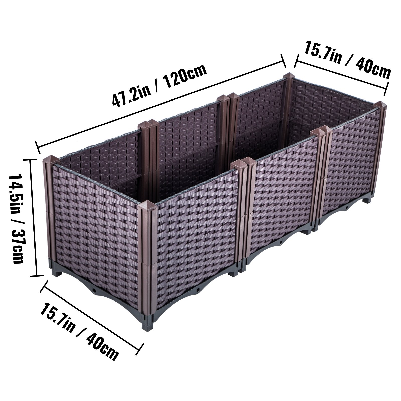 VEVOR Plastic Raised Garden Bed, 14.5" H Flower Box Kit, Brown Rattan ...