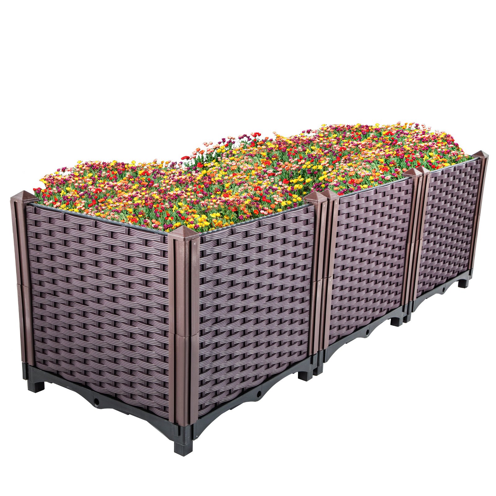 VEVOR Plastic Raised Garden Bed, 14.5" H Flower Box Kit, Brown Rattan ...