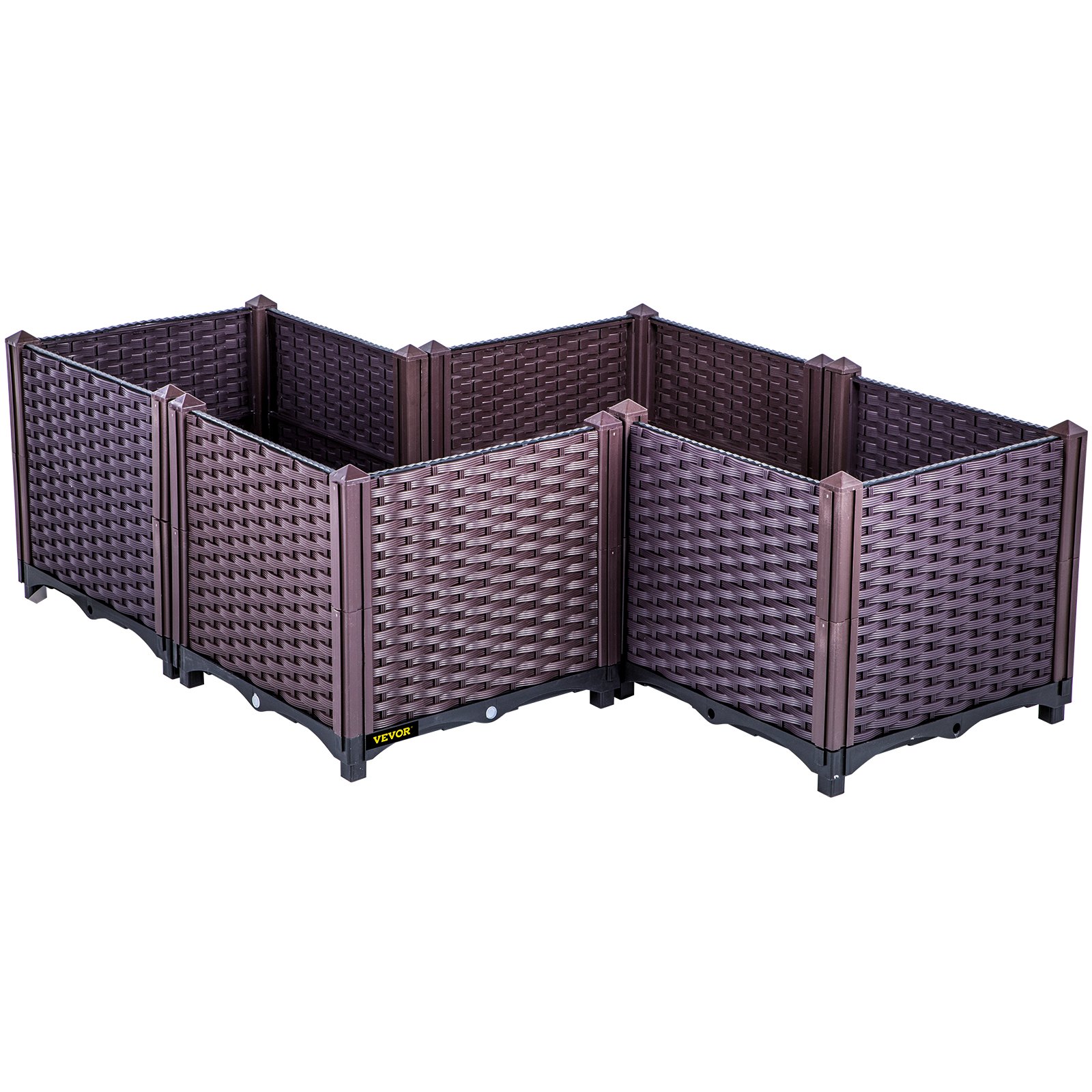 VEVOR Plastic Raised Garden Bed, 14.5H Flower Box Kit, Brown Rattan ...