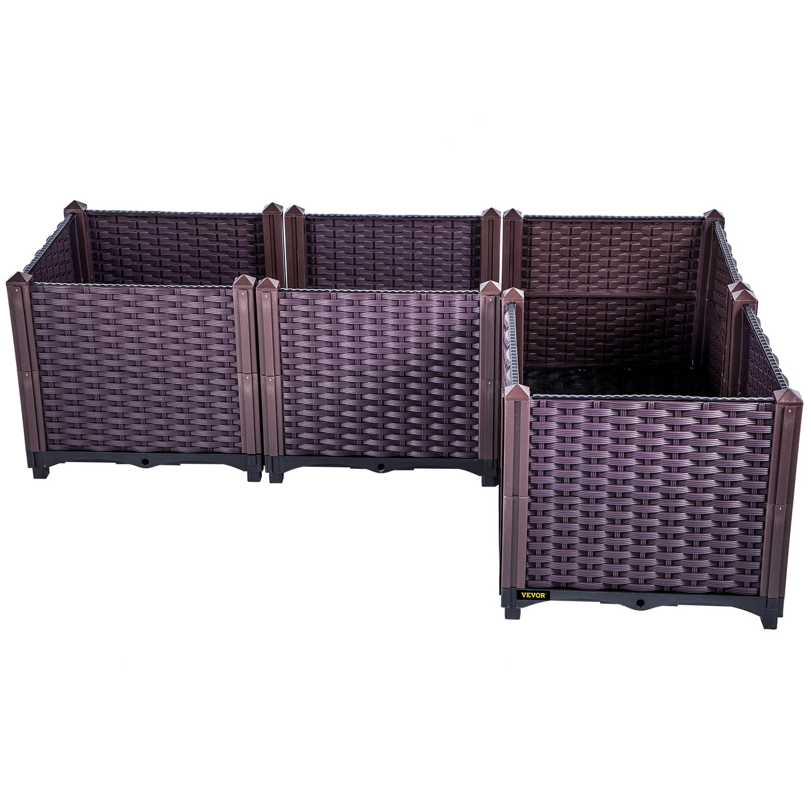 VEVOR Plastic Raised Garden Bed, 14.5H Flower Box Kit, Brown Rattan ...