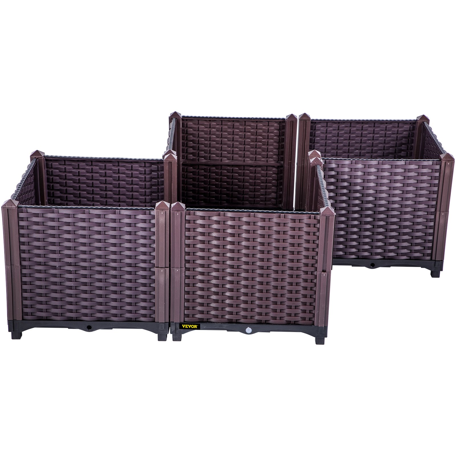VEVOR Plastic Raised Garden Bed, 14.5H Flower Box Kit, Brown Rattan ...