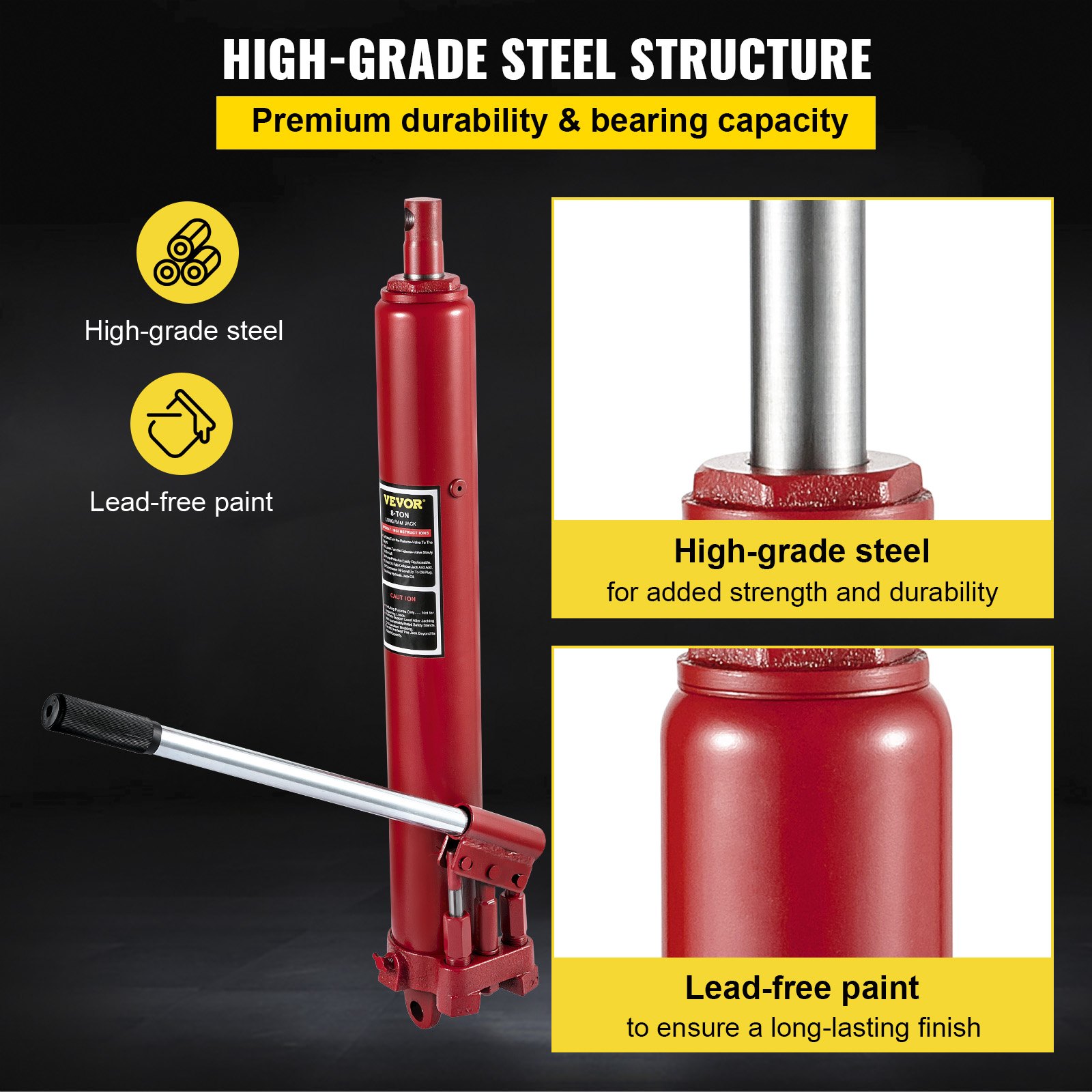 VEVOR Hydraulic Long Ram Jack, 8 Tons/17636 lbs Capacity, with Dual ...