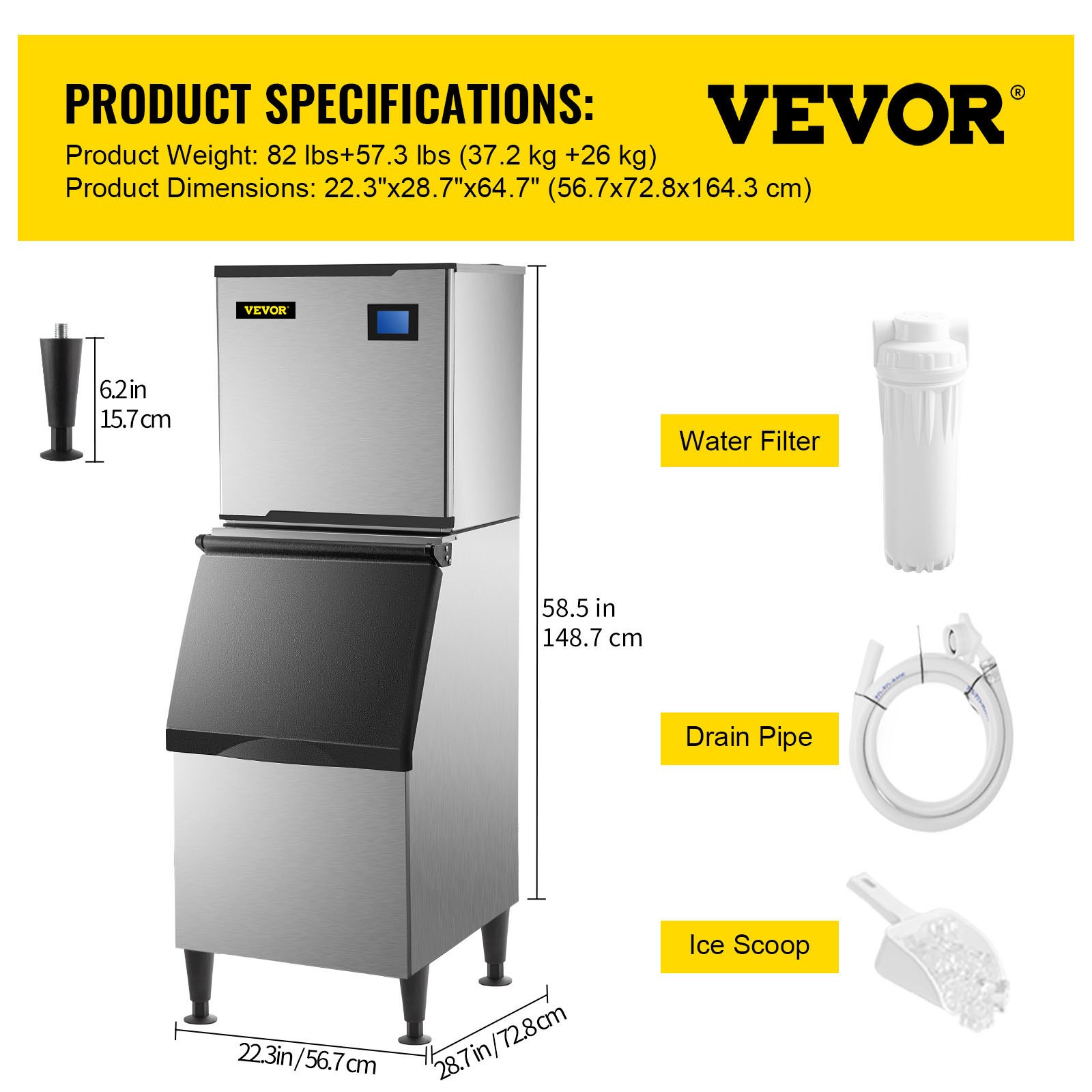 VEVOR 110V Commercial Ice Maker 360LB/24H, Industrial Modular Stainless ...