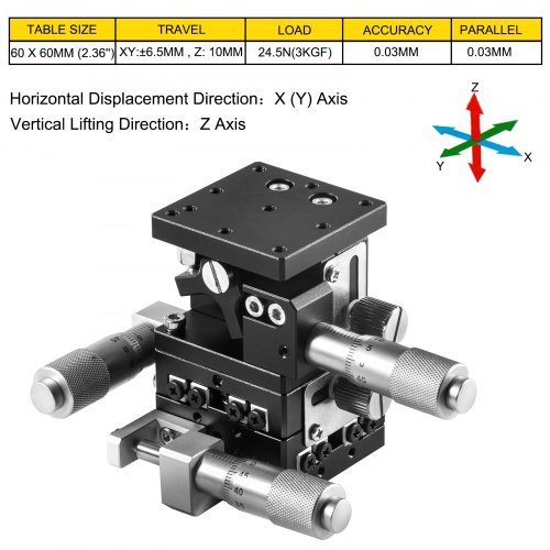 VEVOR XYZ Linear Stage 3 Axles 60 x 60 mm Trimming Platform, Bearing ...