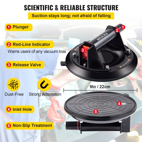 VEVOR Glass Lifting Vacuum Suction Cup Glass Lifter Suction Cup 9 ...