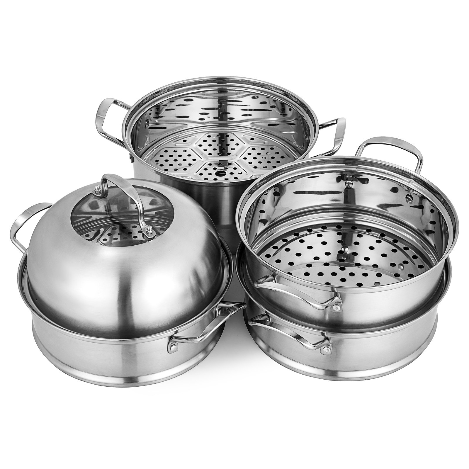 VEVOR 5-Tier Stainless Steel Steamer, 11'' Multi-Layer Cookware Pot ...