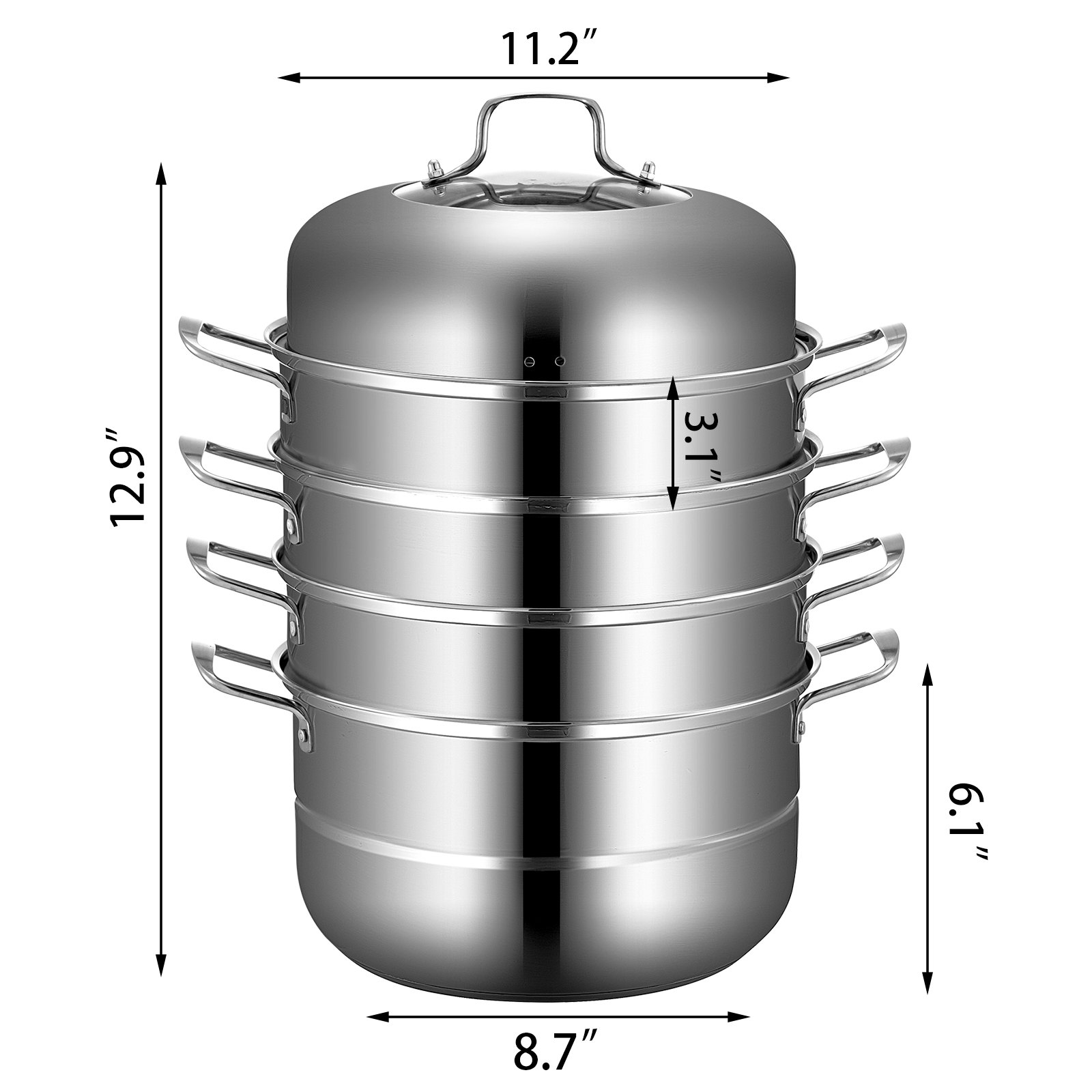 28CM Stainless Steel Food Steamer Set Glass Lid 5 Tier Kitchen Pan ...