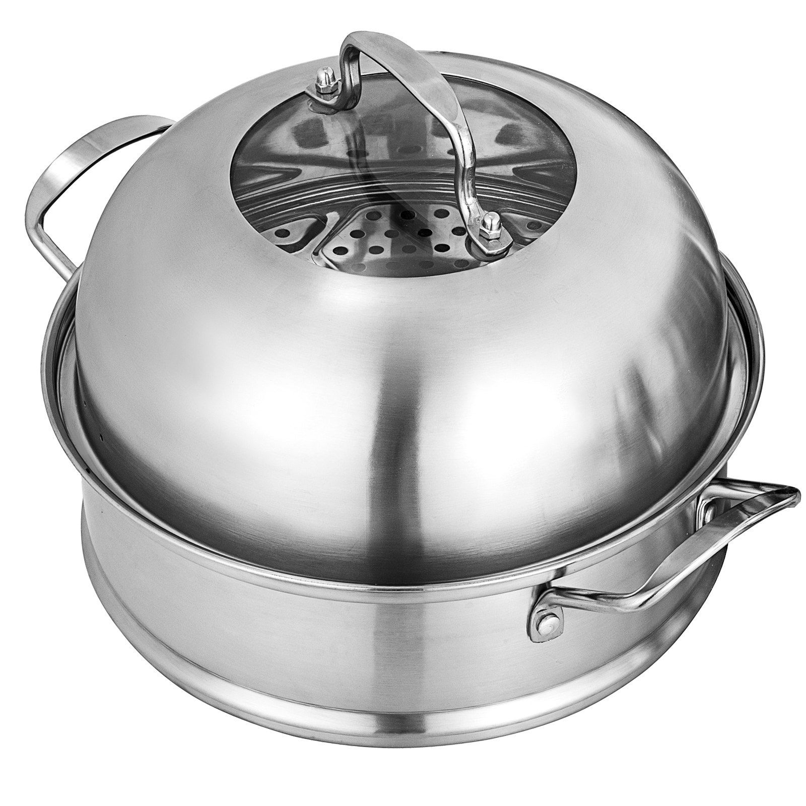 28CM Stainless Steel Food Steamer Set Glass Lid 5 Tier Kitchen Pan ...