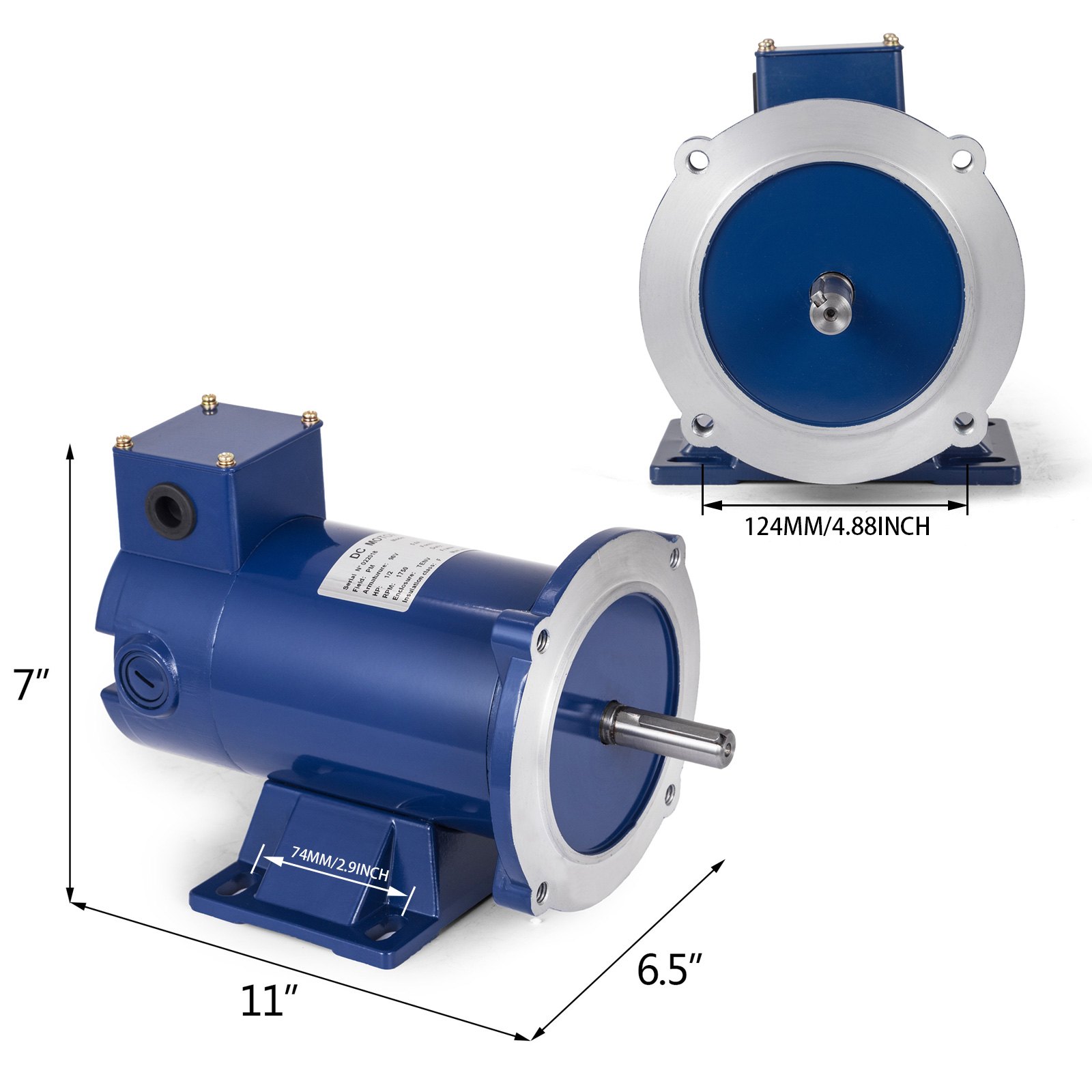 VEVOR DC Motor,Rated Speed 1750 RPM,1/2 HP 90V Electric Motor Permanent ...