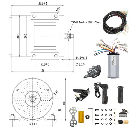 VEVOR Electric Brushless DC Motor,48V 1800W Brushless Electric Motor ...
