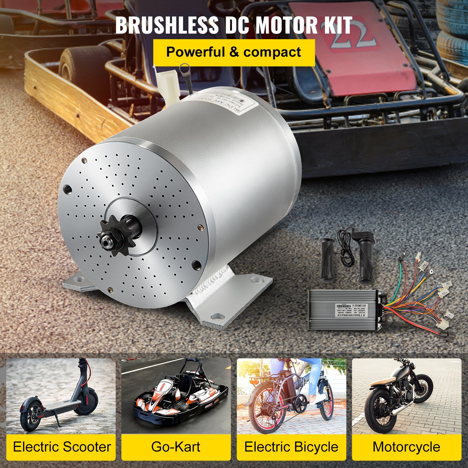 VEVOR Electric Brushless DC Motor Brushless Electric Motor 48V 1800W ...