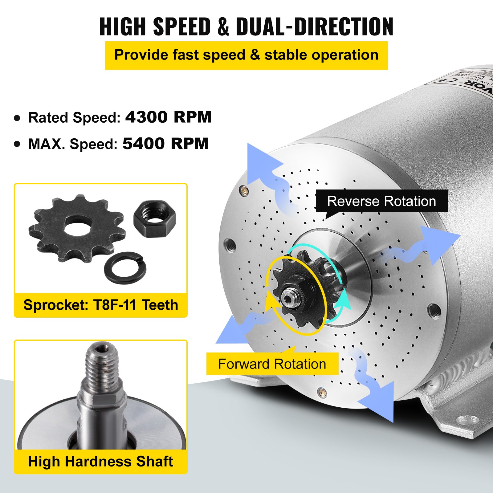 VEVOR Electric Brushless DC Motor,48V 2000W Brushless Electric Motor ...