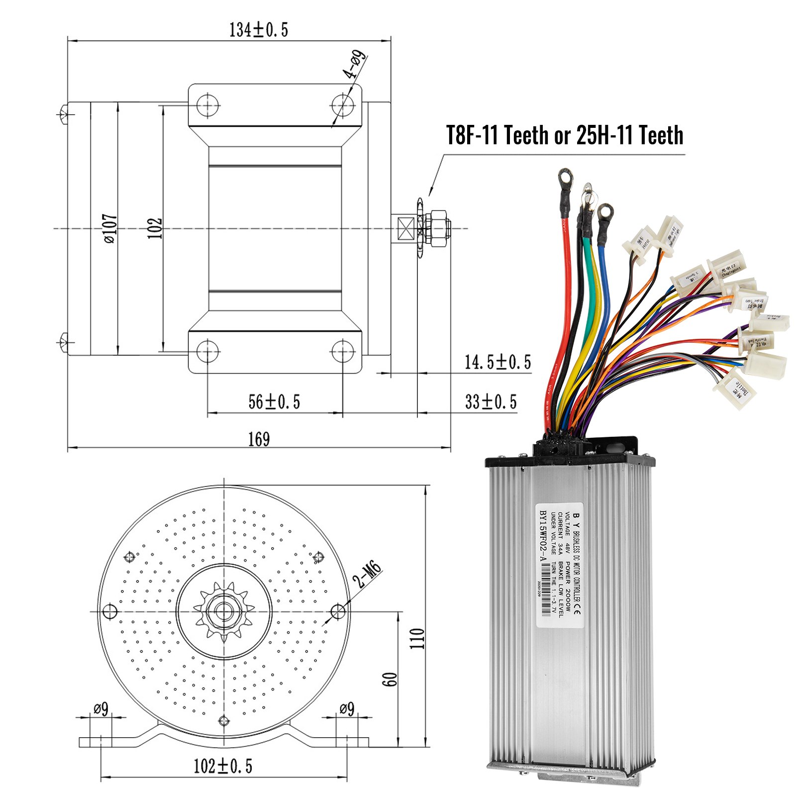 VEVOR Electric Brushless DC Motor,48V 2000W Brushless Electric Motor ...