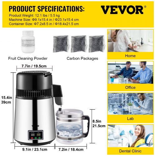 Vevor Home Water Distiller Distilled Water Maker 4l W/ Dual Temp ...
