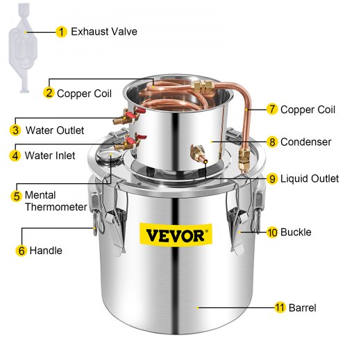 VEVOR Alcohol Still, 50L Distillery Kit w/Condenser & Pump, 13.2Gal ...