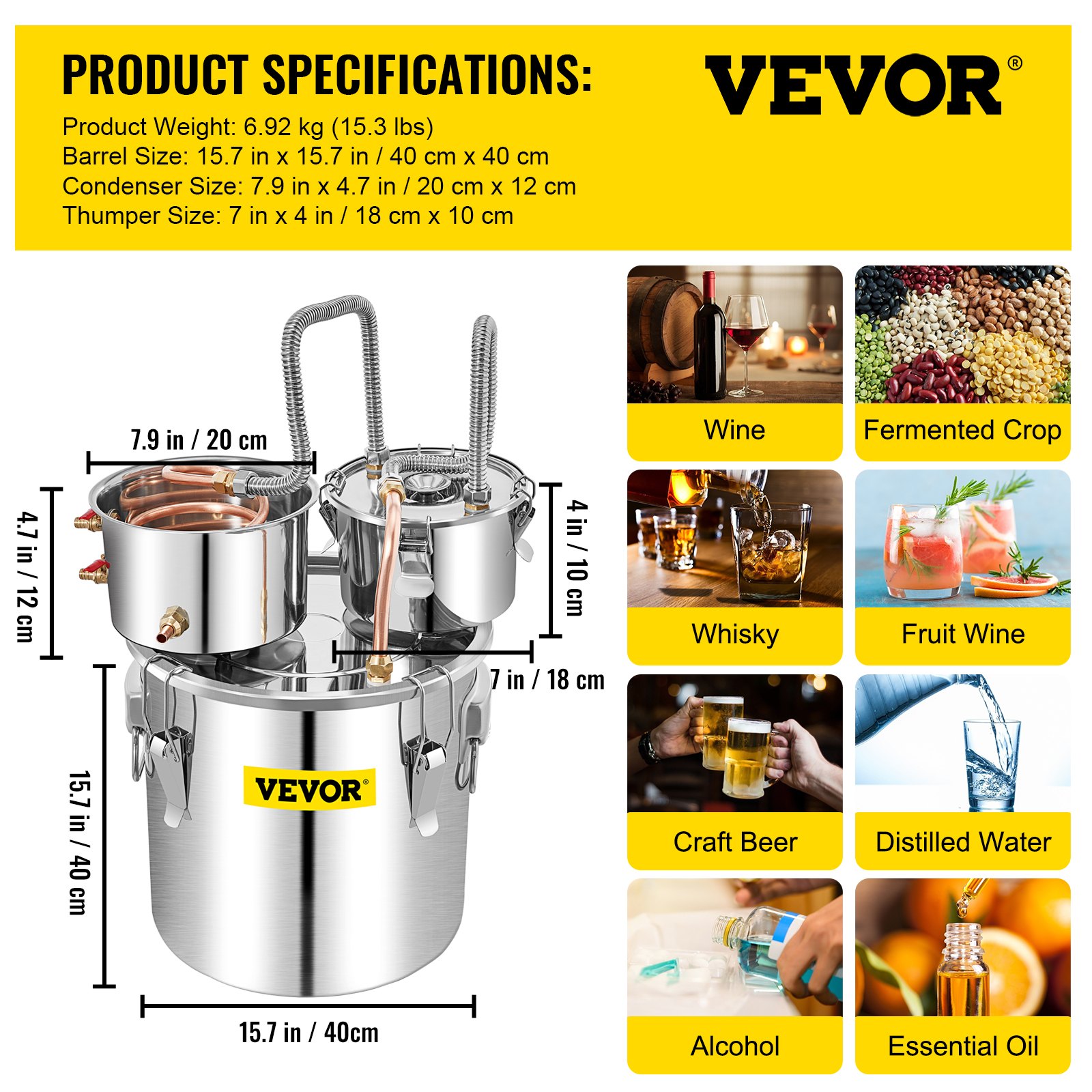 VEVOR 3 Pot 13.2Gal 50L Distiller Distillery Kit Water Distiller | VEVOR CA