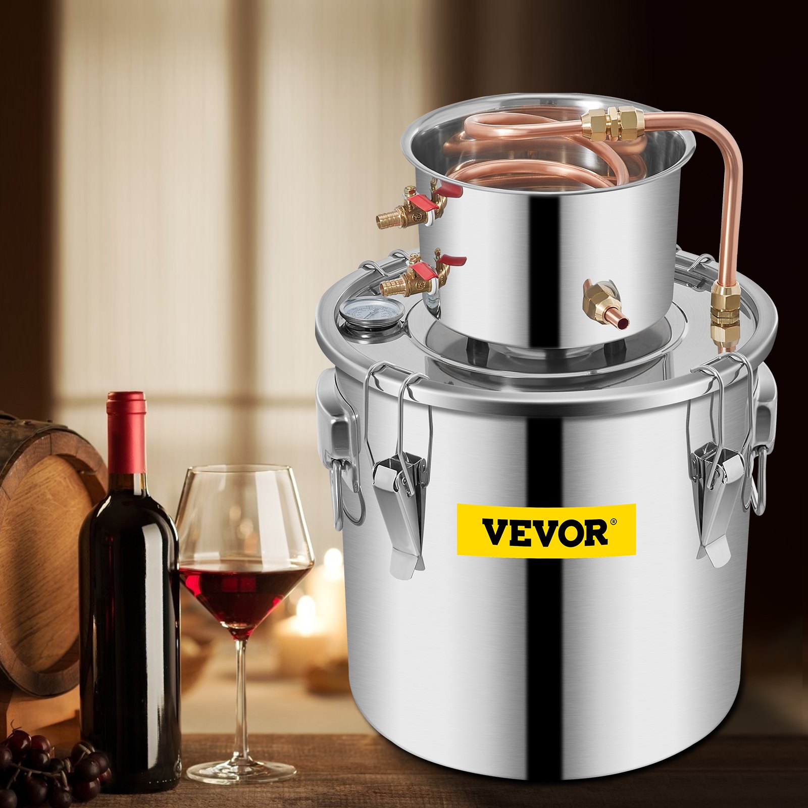 VEVOR Water Alcohol Distiller, 3 Gal, Distillery Kit w/Circulating Pump ...